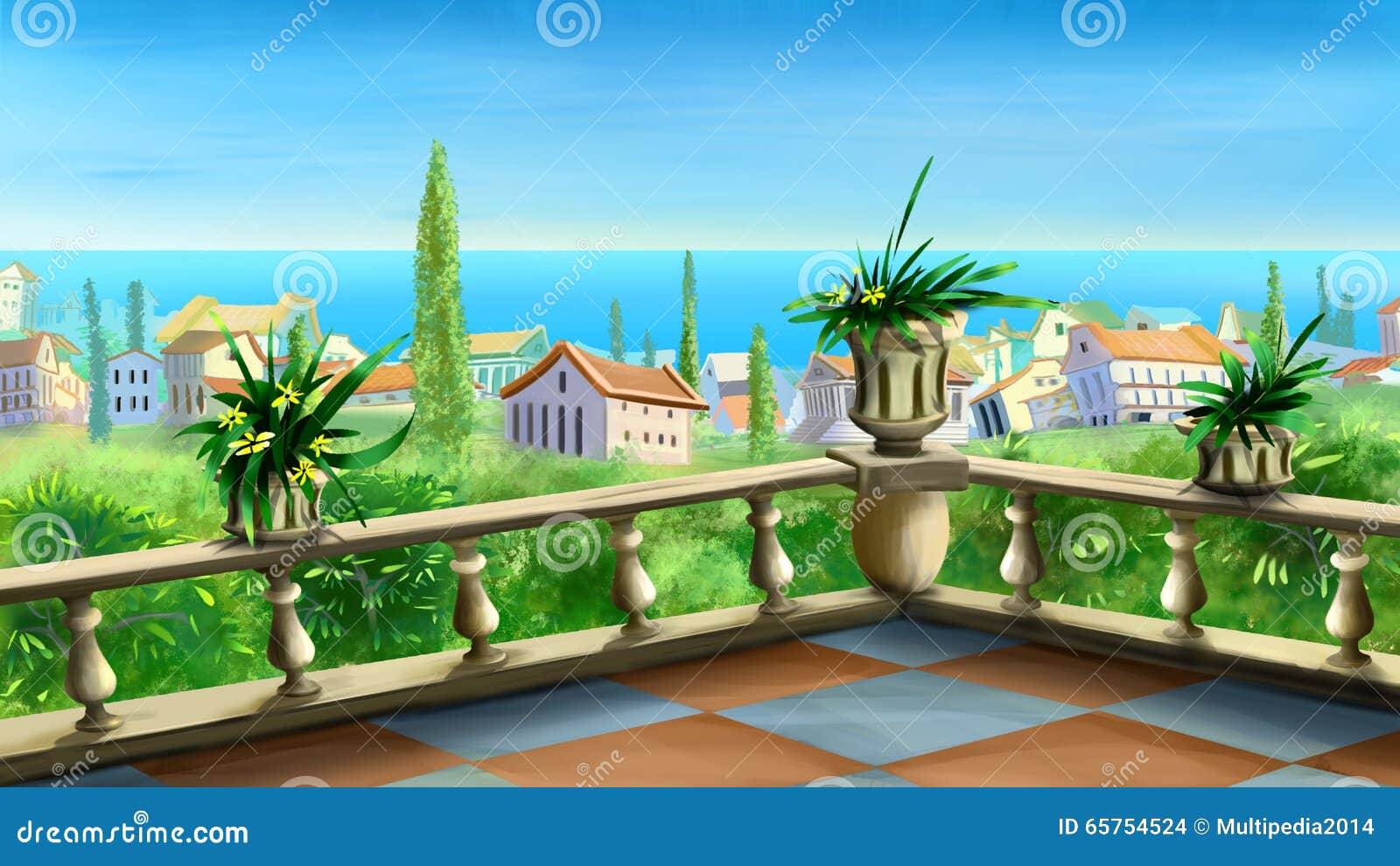 Sea View from the Terrace stock illustration. Illustration of people ...