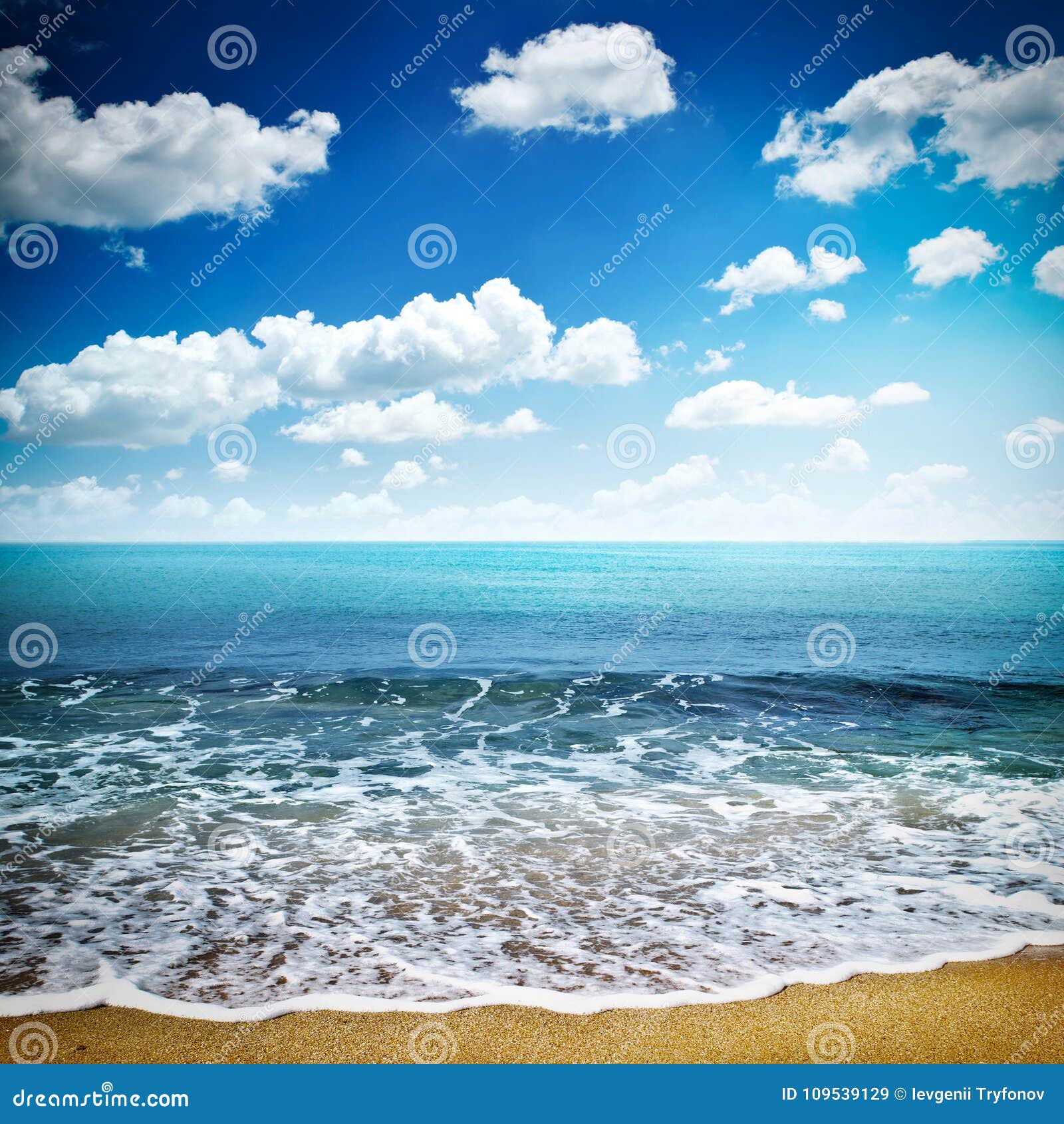 Sea View from Beach with Sunny Sky and Clouds. Stock Image - Image of ...