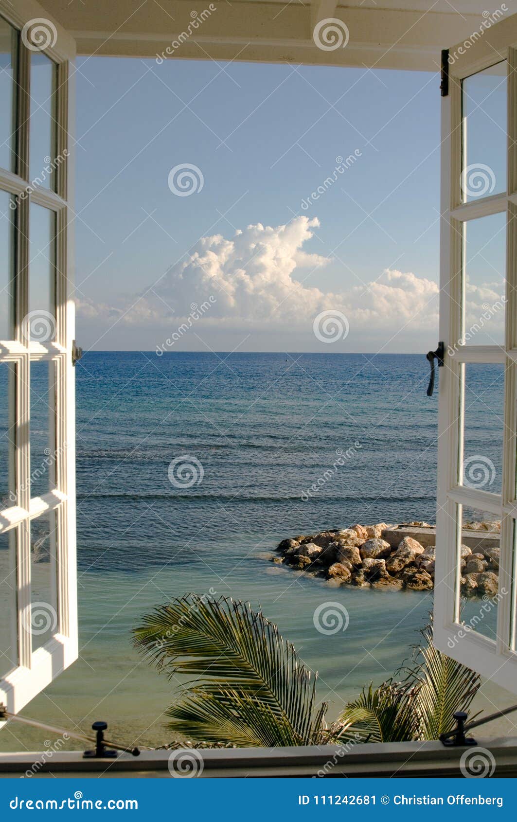 Sea View through Window at the Beach, Halfmoon Bay, Jamaica Stock Image ...