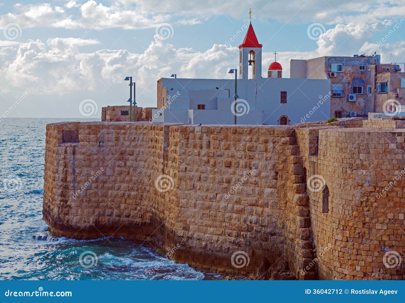 Sea Wall and Port of Acre stock photo. Image of medieval - 36042712