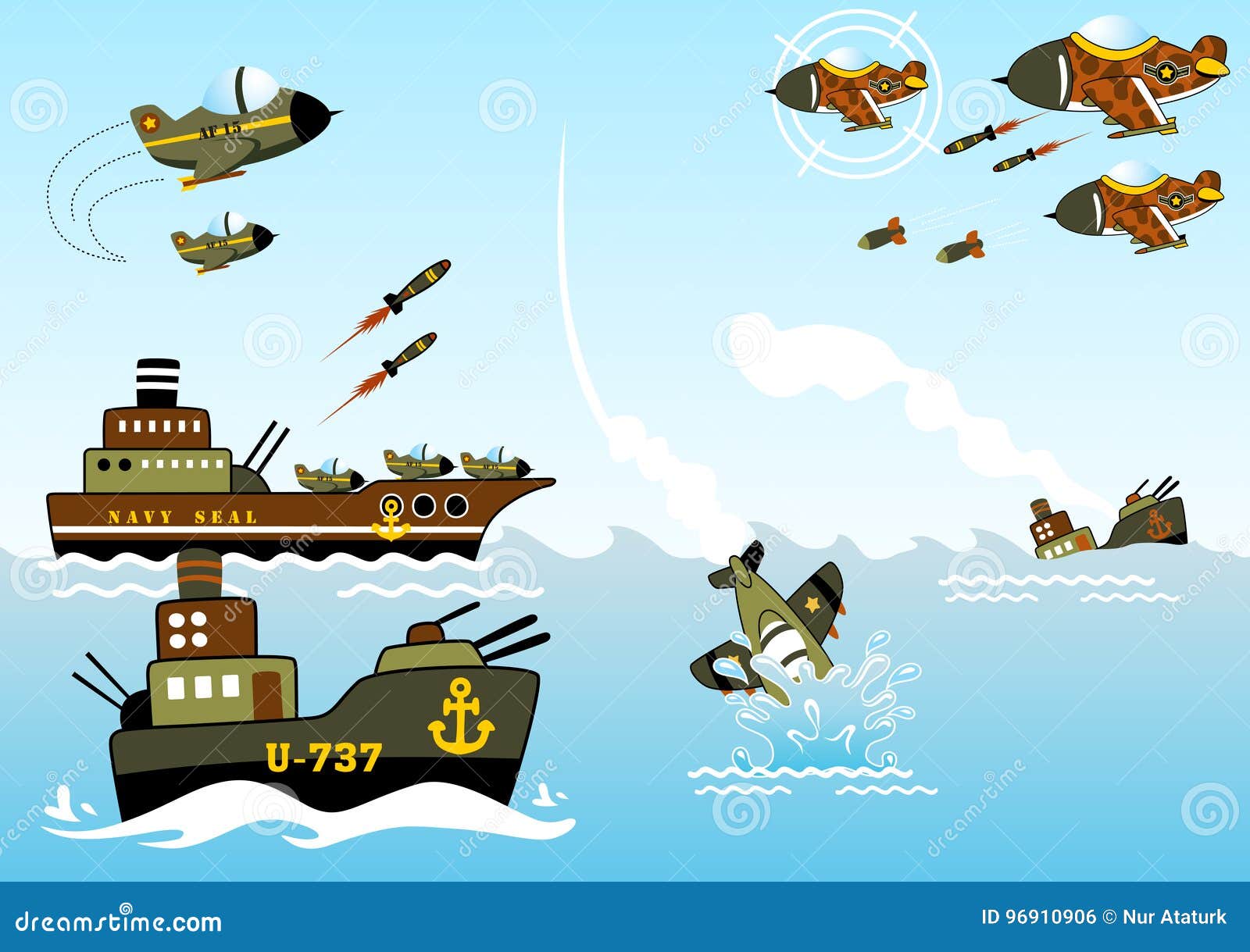 Sinking Warship With A Burning City Cartoon Vector | CartoonDealer.com ...