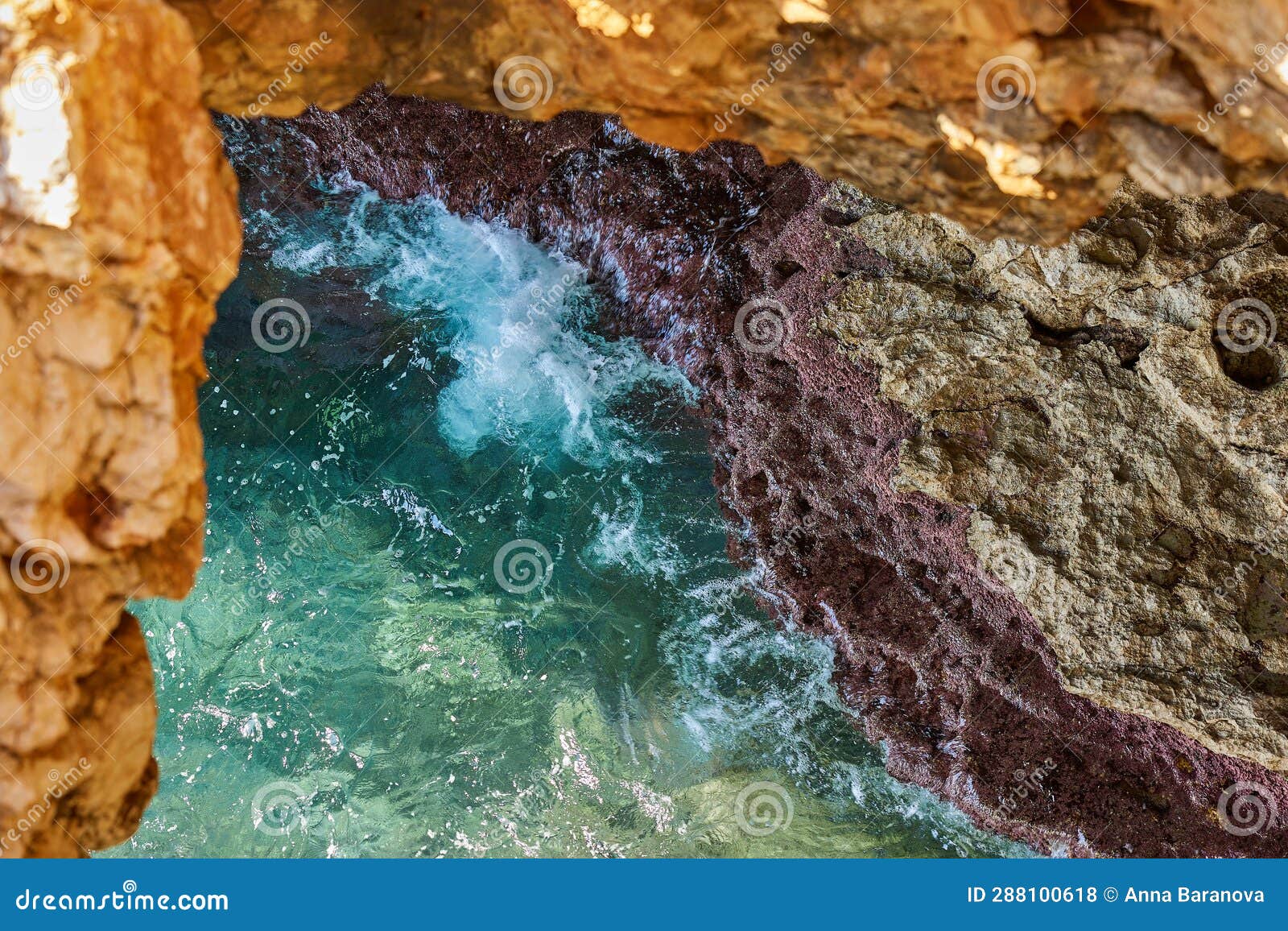 Sea Water Breaks on the Rocks Inside the Grotto Stock Photo - Image of ...