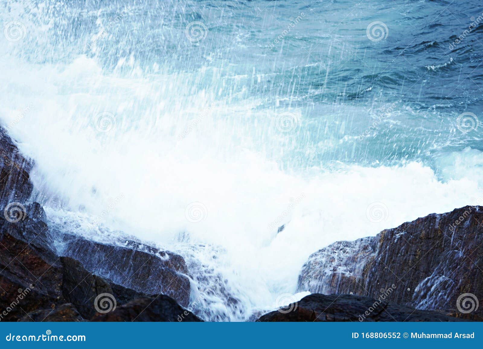 Sea Water Strike on Rocky Stone Stock Photo - Image of break, waves ...