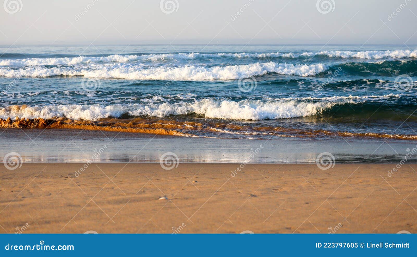Sea Water and Waves with Beach at Sunrise Stock Image - Image of water ...