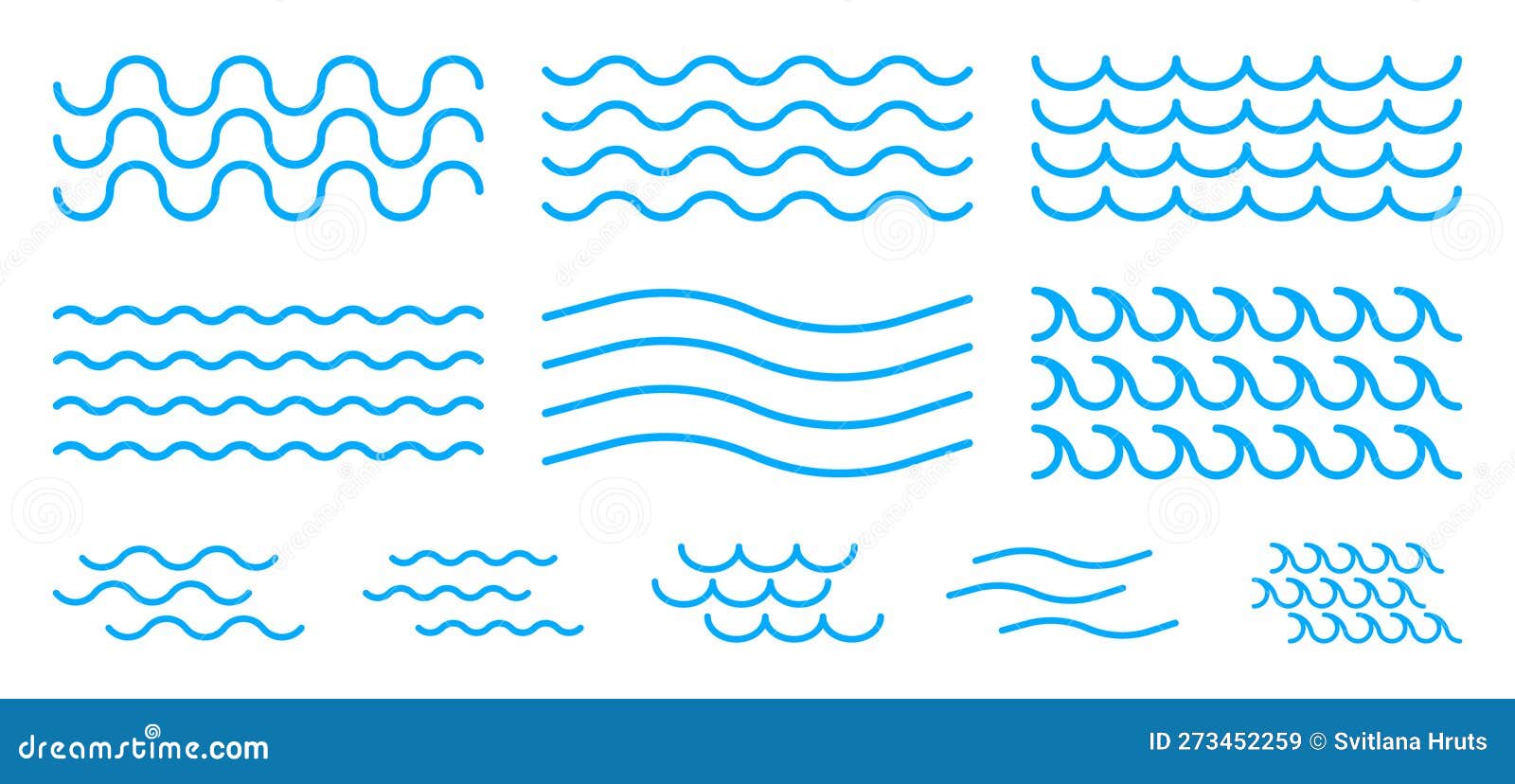 Sea Water Waves. Collection of Linear Waves of Different Style and Size ...