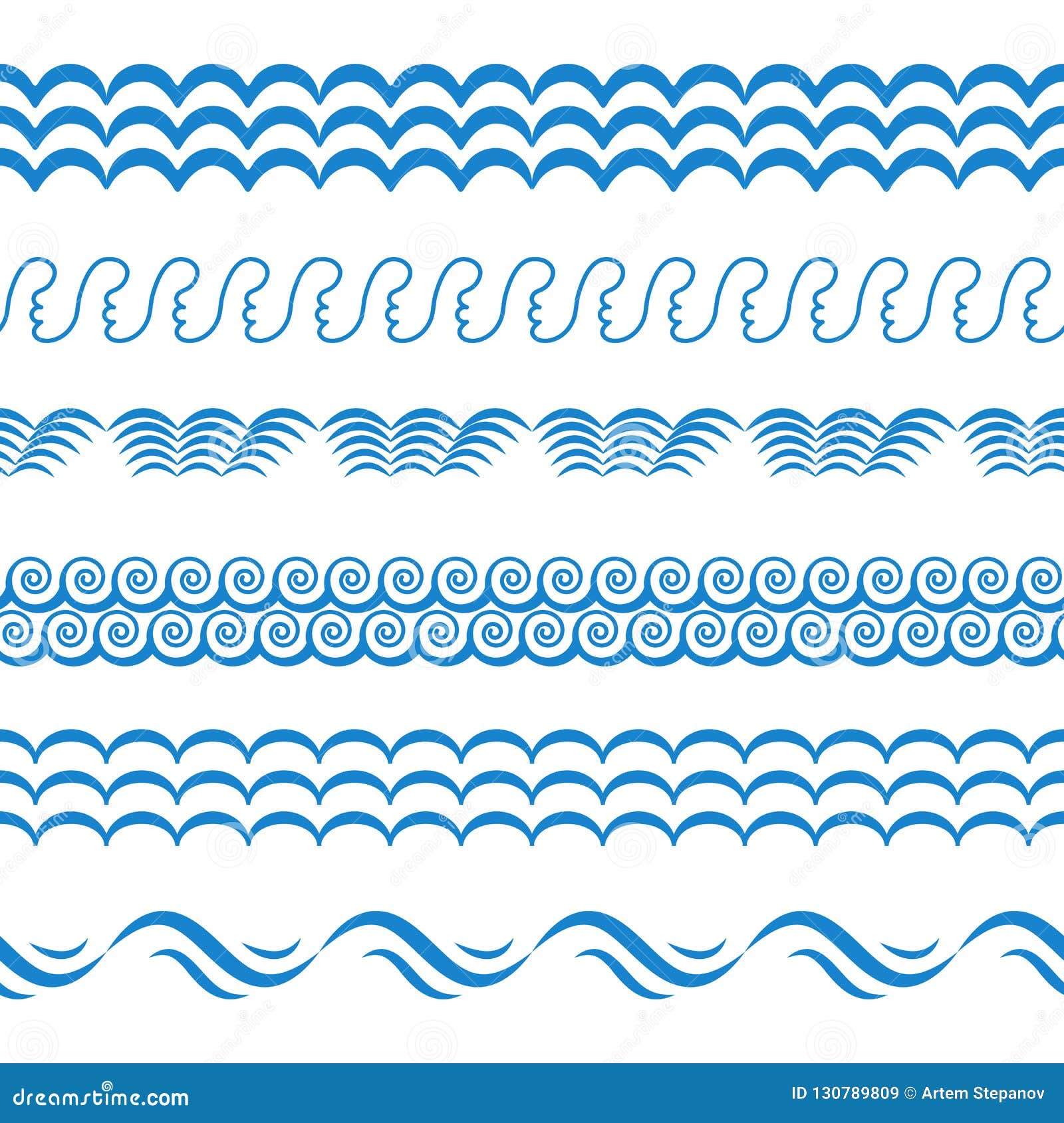 Sea Water Waves Vector Seamless Borders, Aqua Elements or Tide Lines ...