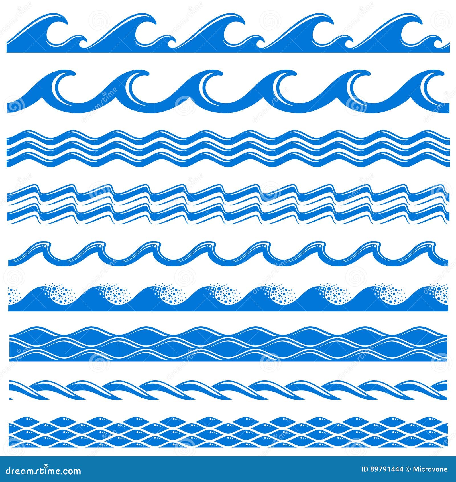 Sea Waves Border. Doodle Seamless Background. Blue Water Hand Drawn ...