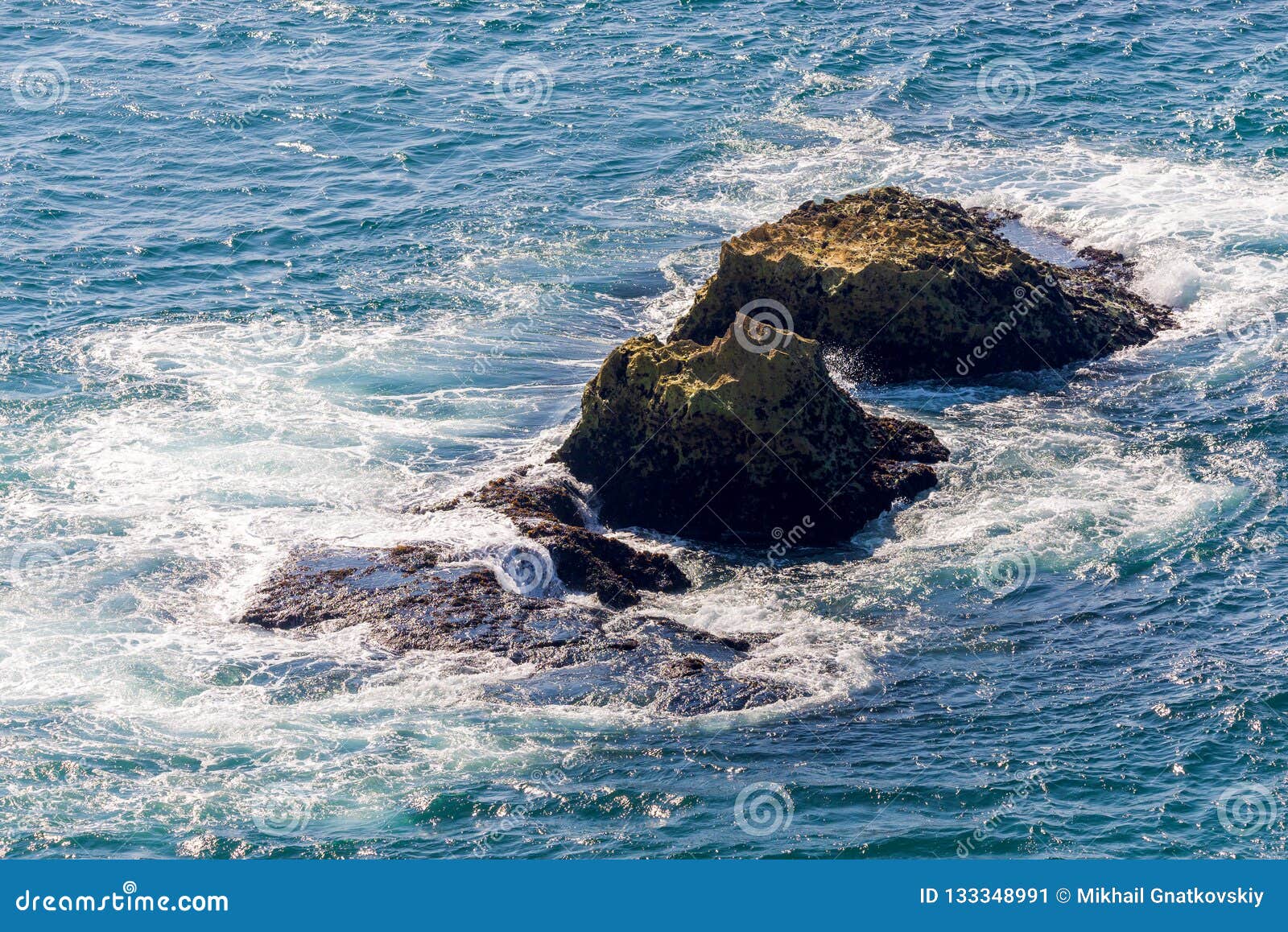 Sea Wave Breaks on Beach Rocks Landscape. Sea Waves Crash and Splash on ...