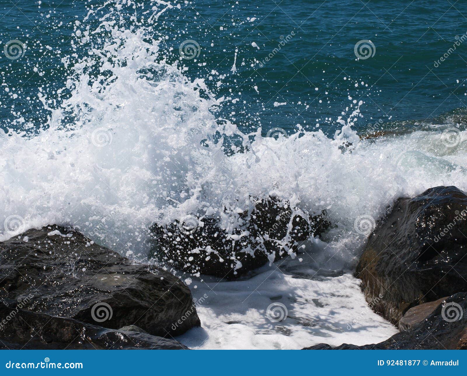 Sea Wave Crashing Rocks on the Beach Stock Image - Image of outdoors ...
