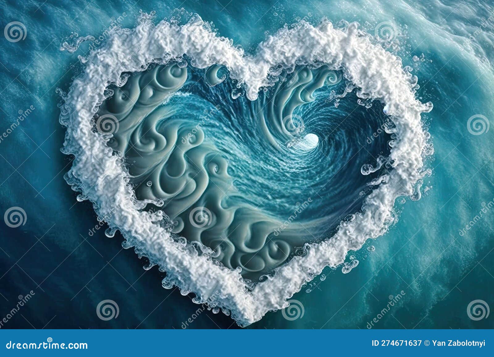Sea Wave Light Blue in the Shape of a Heart Top View. Generative AI ...
