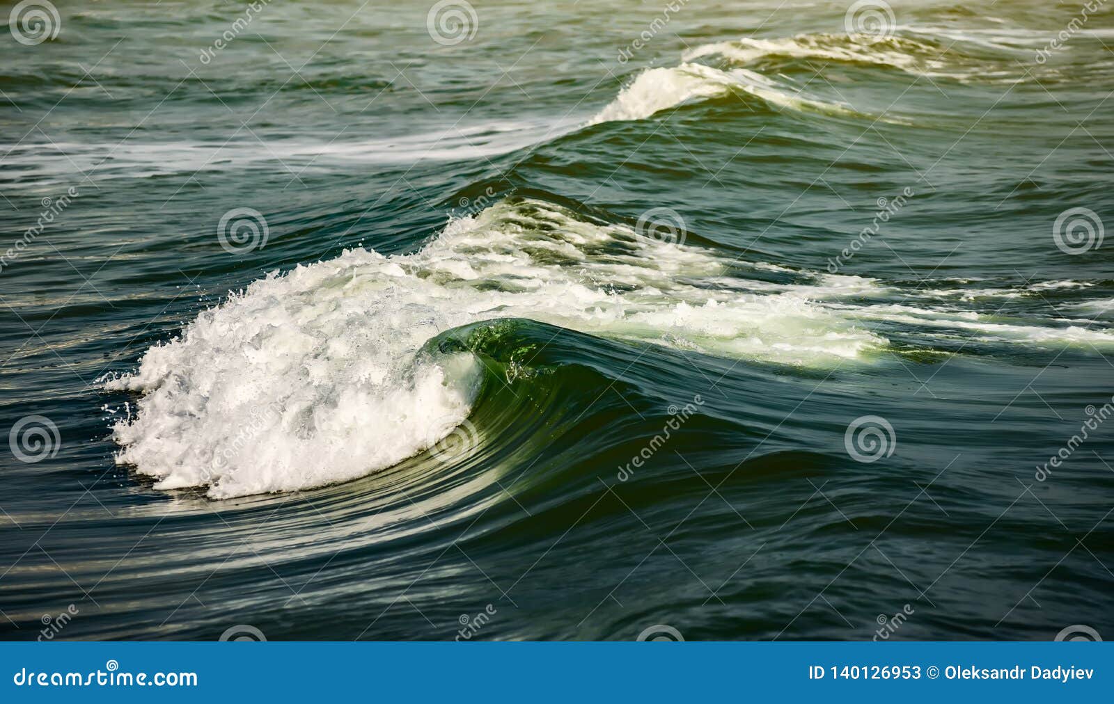 Sea Wave. Massive Blue Wave Breaks. with Flare. Stock Image - Image of ...