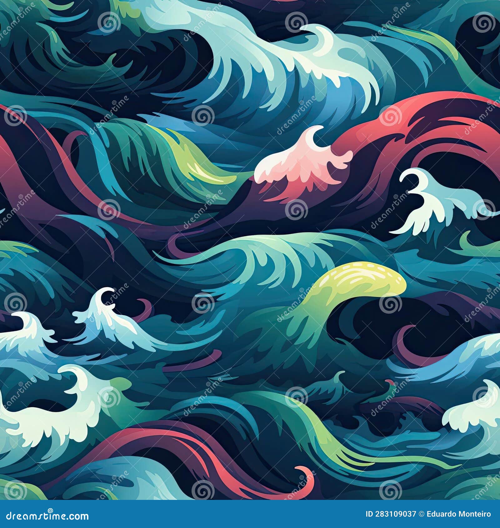 Sea Wave Pattern Illustration with Colorful Waves on a Dark Background ...
