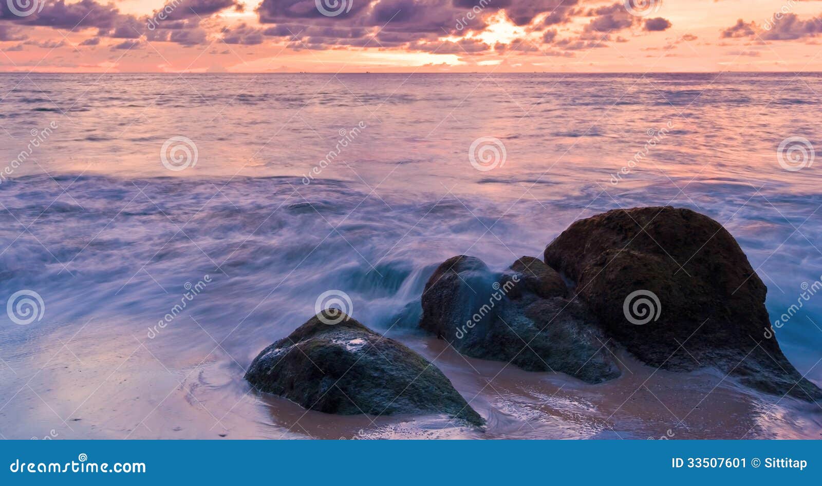 Sea Wave on the Rock at Sunset Stock Image - Image of calm, horizon ...