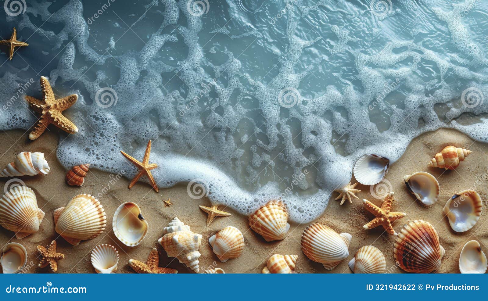 Sea Wave on a Sandy Shore with Shells, Top View. Stock Photo - Image of ...