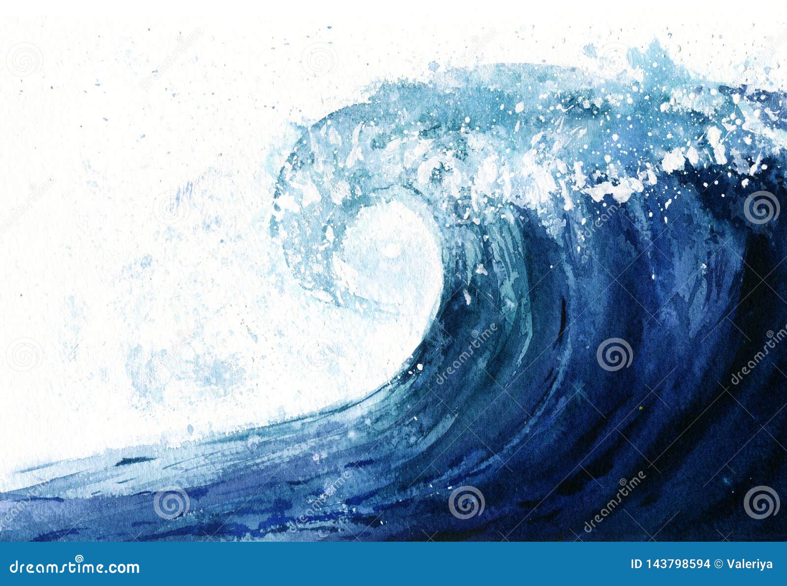 Sea Wave, Watercolor Hand Drawn Illustration Stock Illustration ...