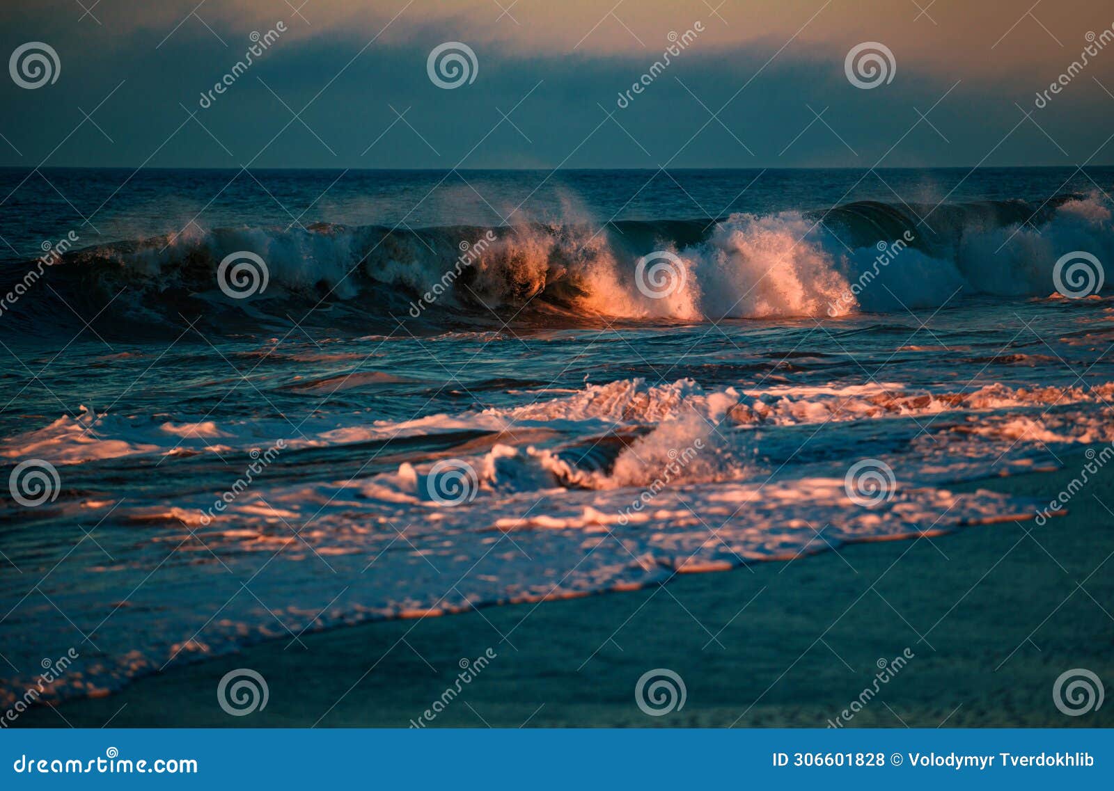 Sea Waves Background. Sunset with Large Yellow Sun Under the Sea ...