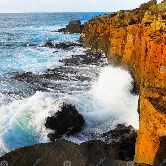 Sea Waves Cliffs Coastline Sunset Stock Photo - Image of ocean, shore ...