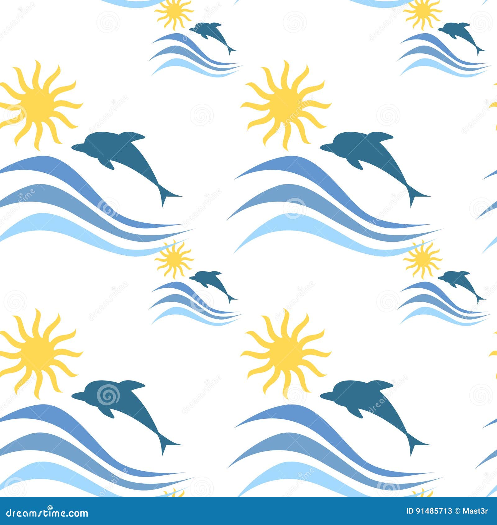 Sea Waves with Dolphins Summer Vacation Seamless Pattern Stock Vector - Illustration of flow ...