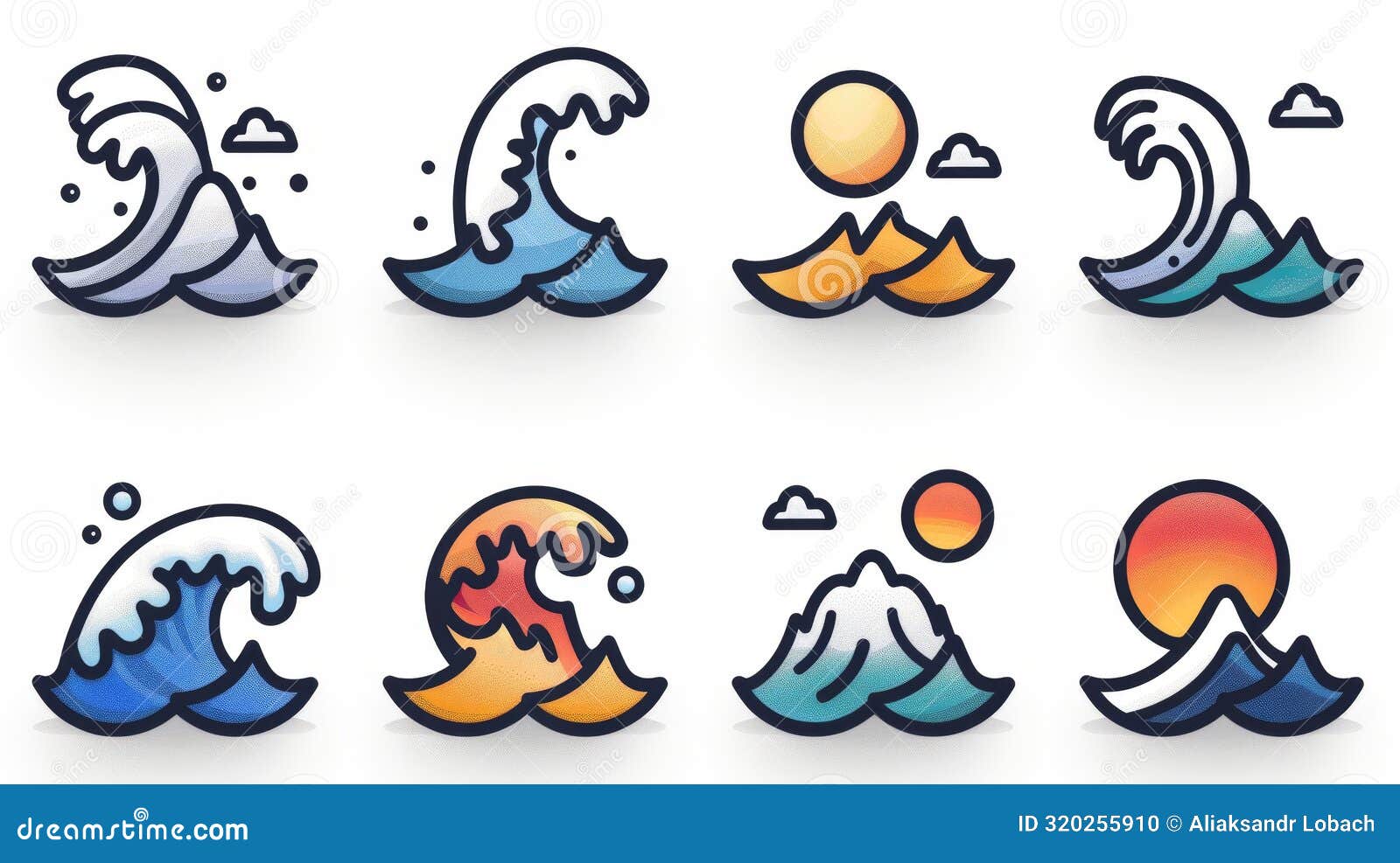 Sea Waves Icon Set. Collection of Wave Icons Stock Illustration ...