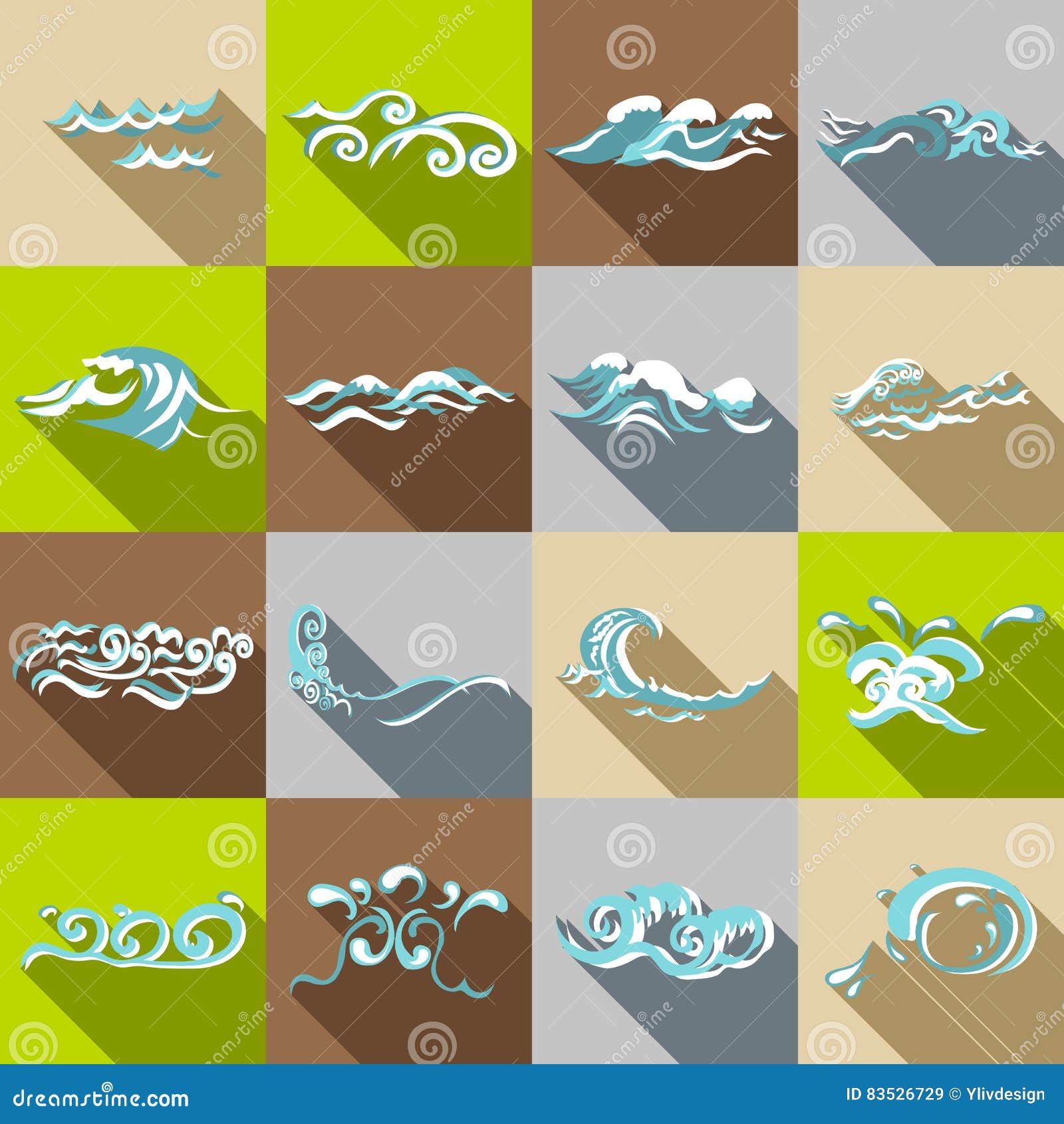 Sea Waves Icons Set, Flat Style Stock Vector - Illustration of abstract ...