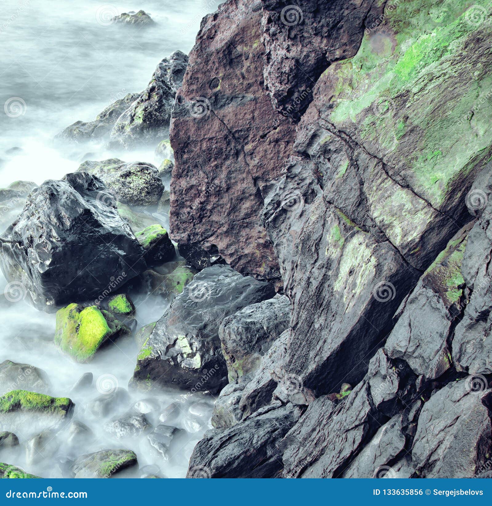 Sea Waves Lash Line Impact Rock on the Beach Stock Photo - Image of ...