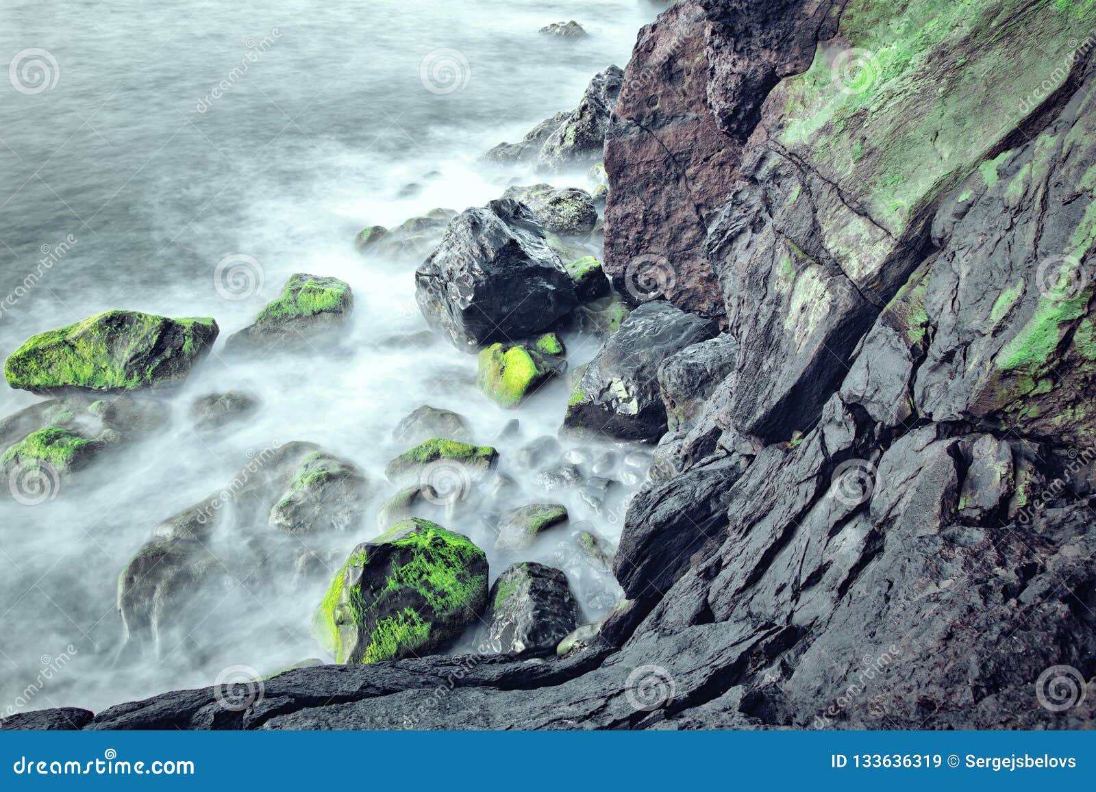 Sea Waves Lash Line Impact Rock on the Beach Stock Image - Image of ...