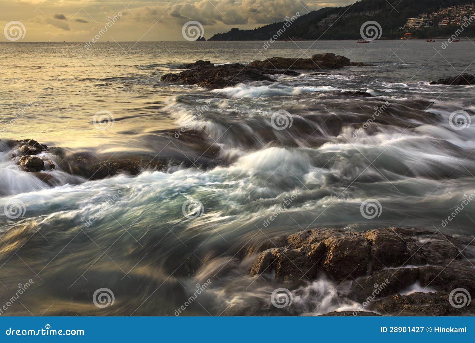 Sea Waves Lash Line Impact Rock on the Beach Stock Image - Image of ...