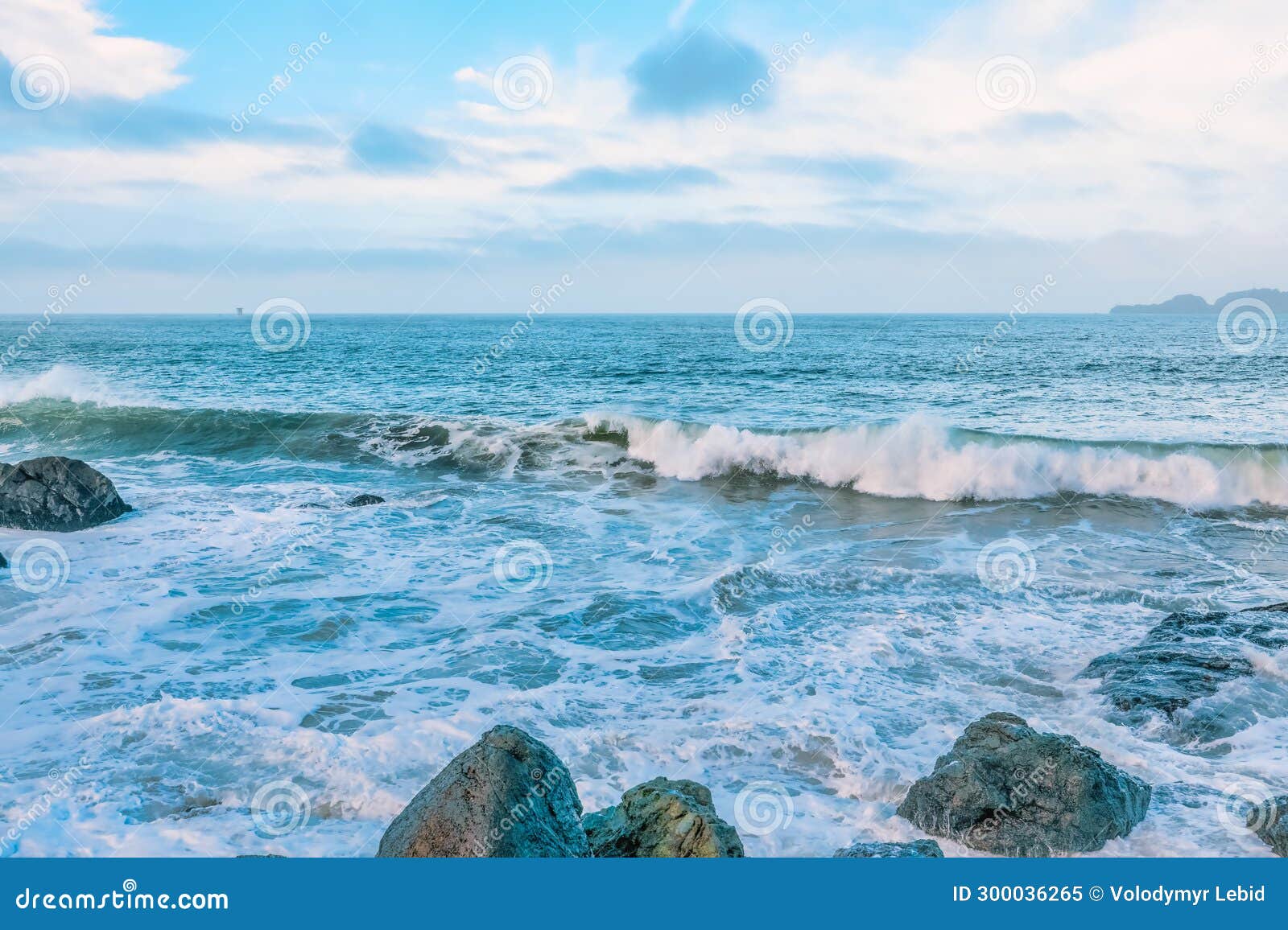 Sea Waves Lash Line Impact Rock on the Beach Stock Image - Image of ...