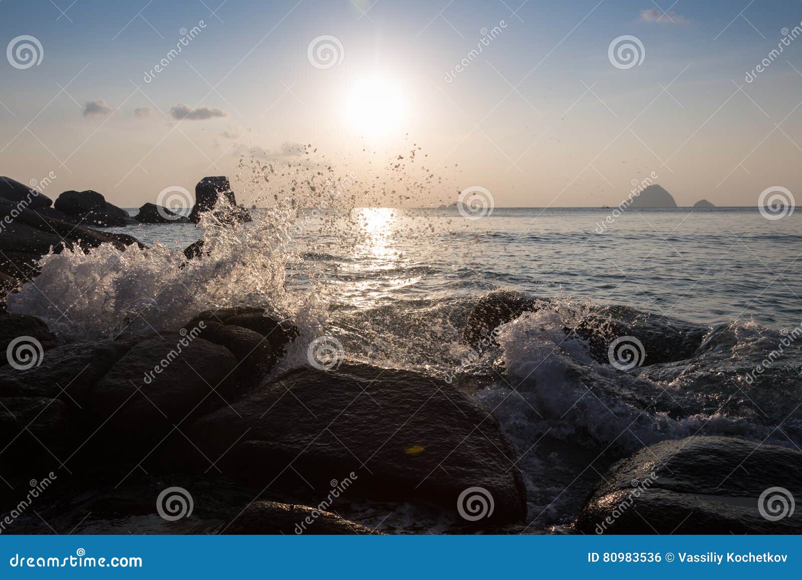 Sea Waves Lash Line Impact Rock on the Beach Stock Photo - Image of ...