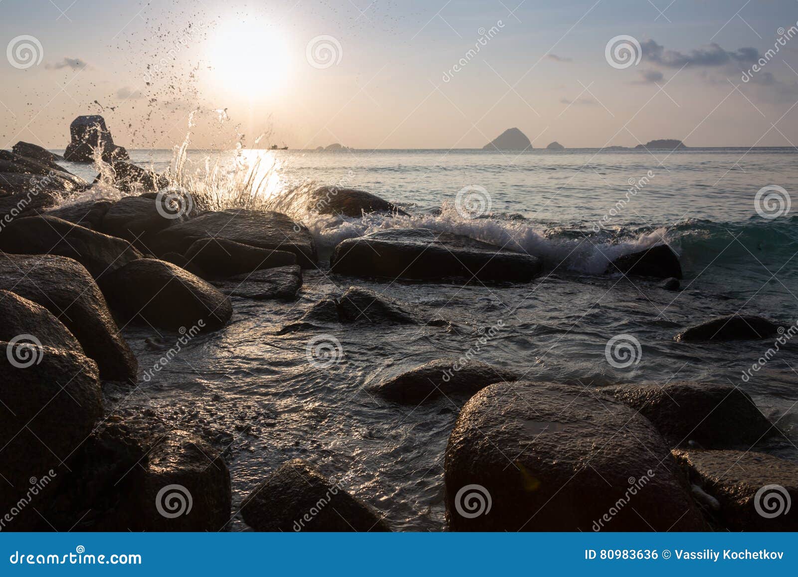 Sea Waves Lash Line Impact Rock on the Beach Stock Photo - Image of ...