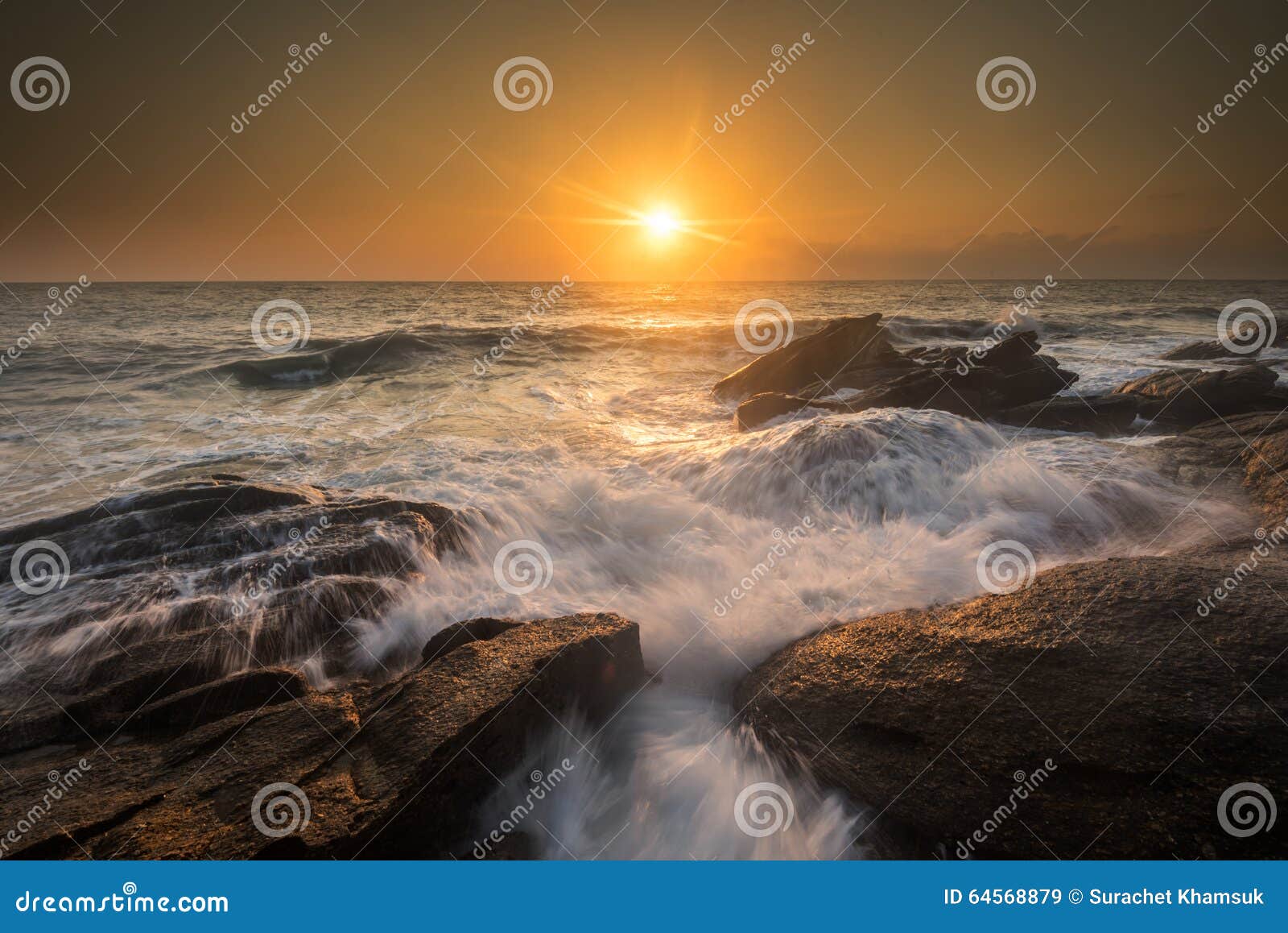 Sea Waves Lash Line Impact Rock on the Beach Stock Image - Image of ...