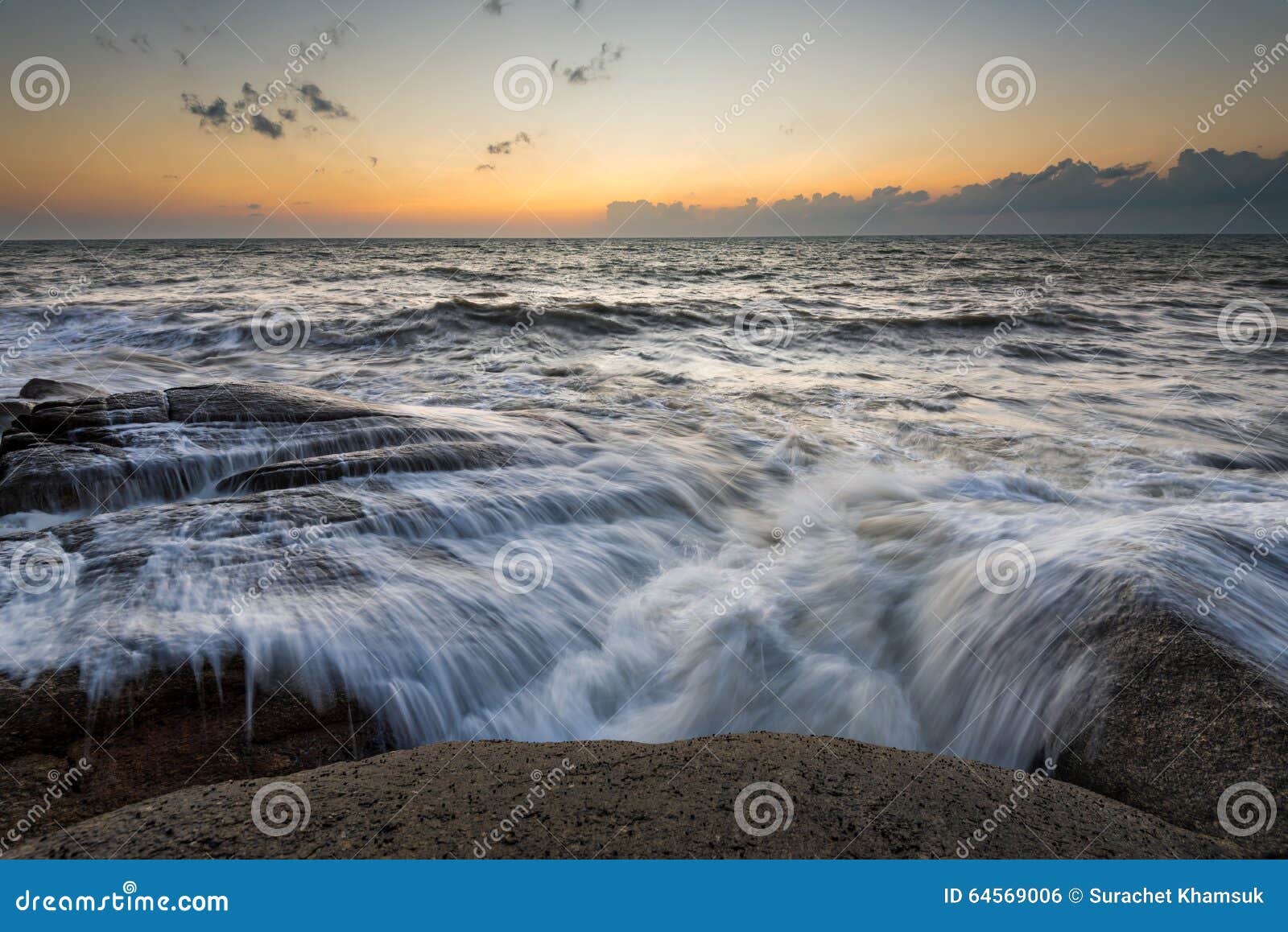 Sea Waves Lash Line Impact Rock on the Beach Stock Photo - Image of ...
