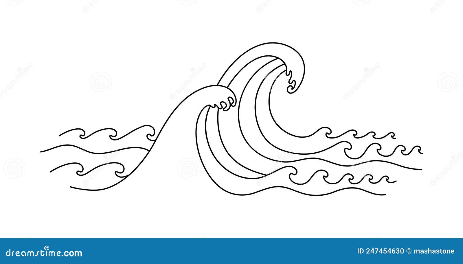 Sea Waves Line Drawing. Big Waves. Vector Illustration Isolated on ...