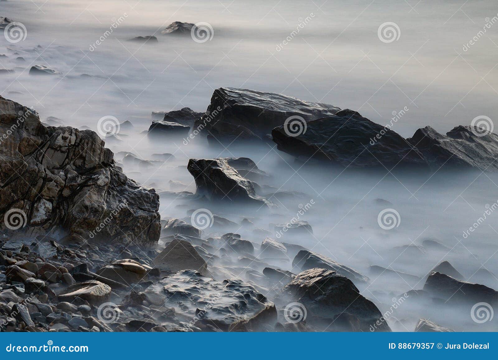 Sea Waves Make Foggy Atmosphere with Long Exposure Stock Image - Image ...