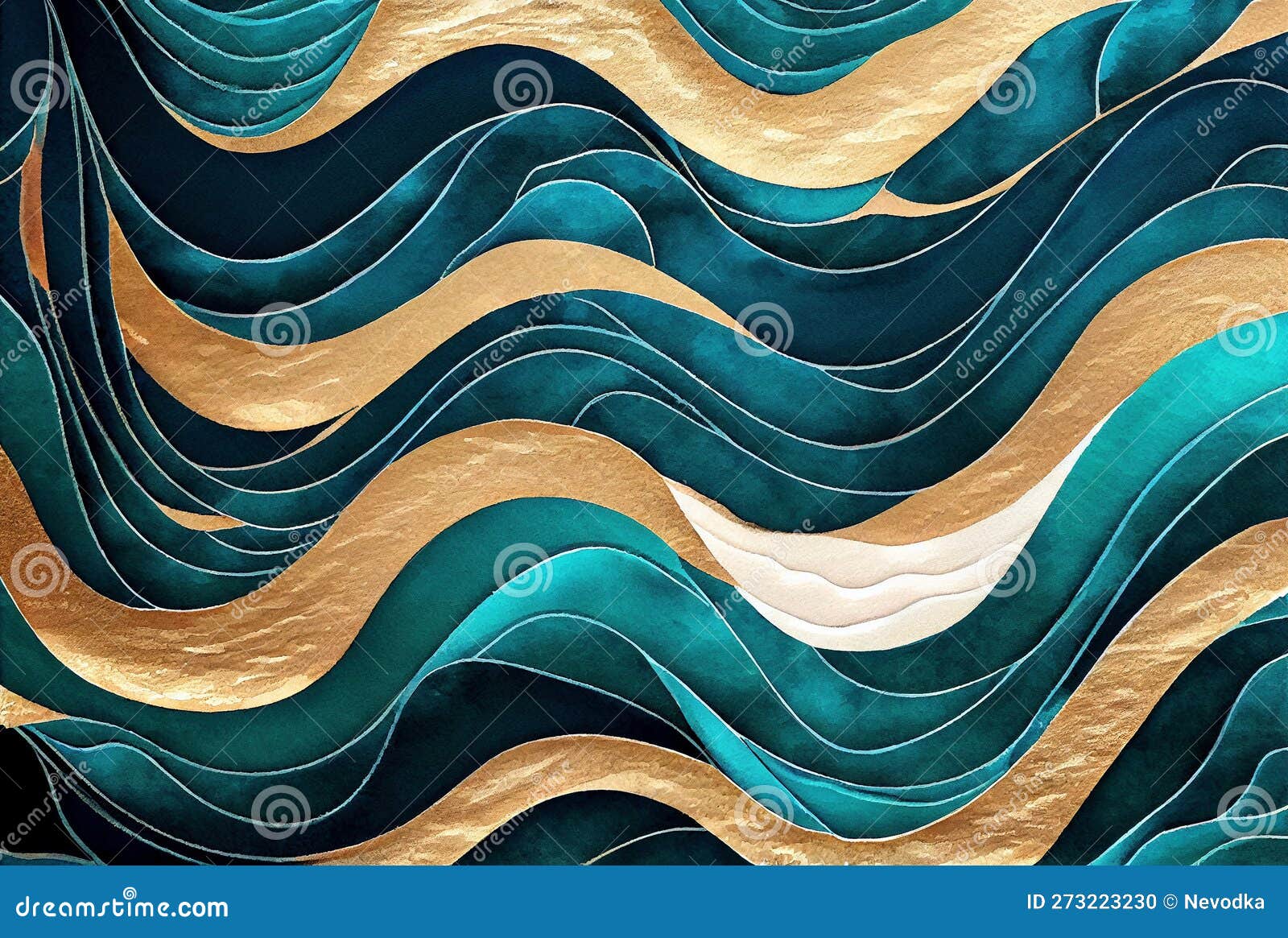 Sea Waves Pattern Abstract Background, Blue and Gold Volumetric Waves ...