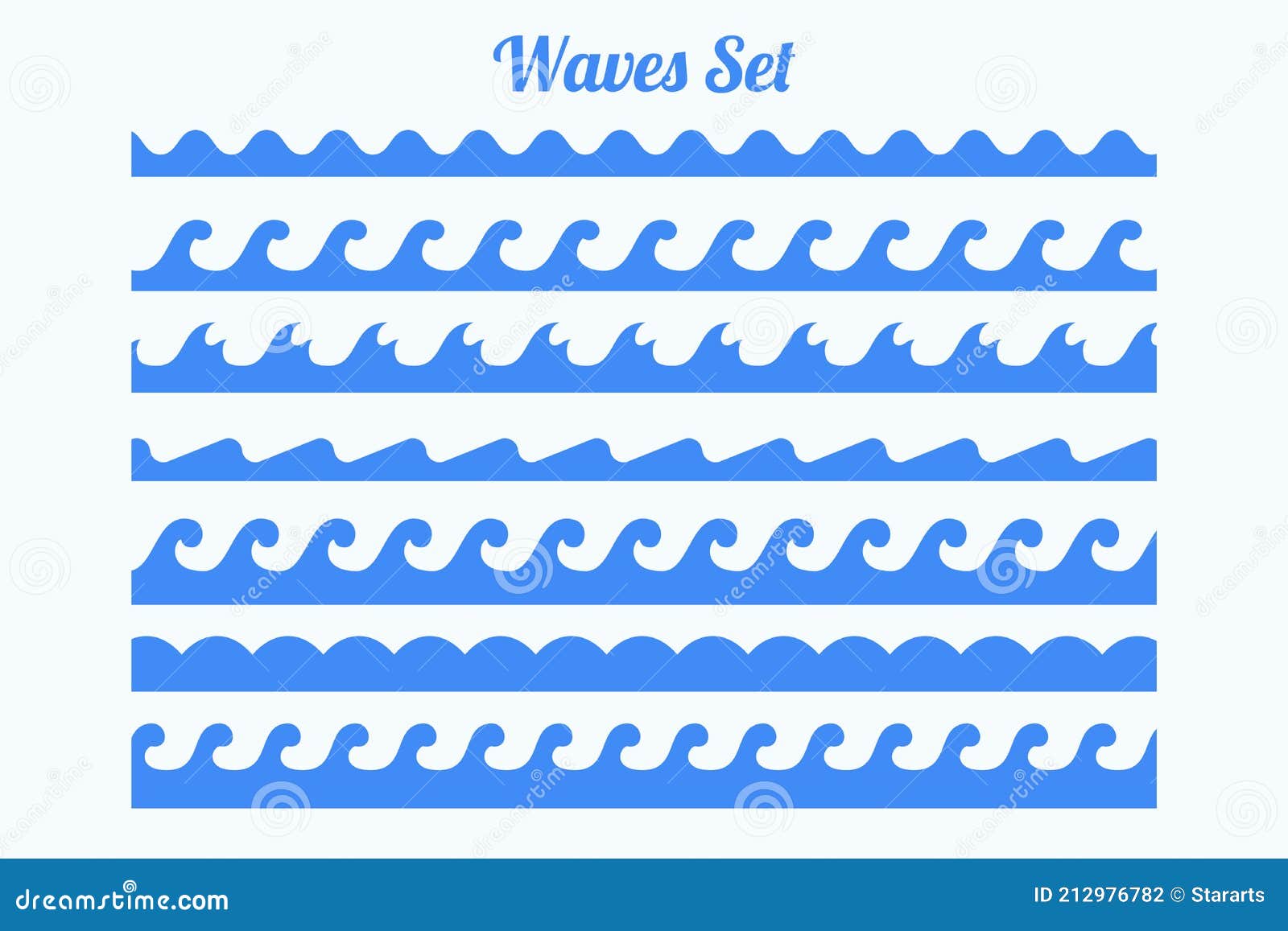 Sea Waves Pattern Borders Set of Seven Stock Vector - Illustration of ...