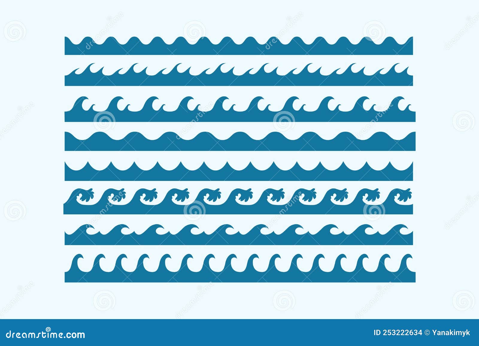 Sea Waves Patterns Different Style Curve Various Set Stock Vector ...