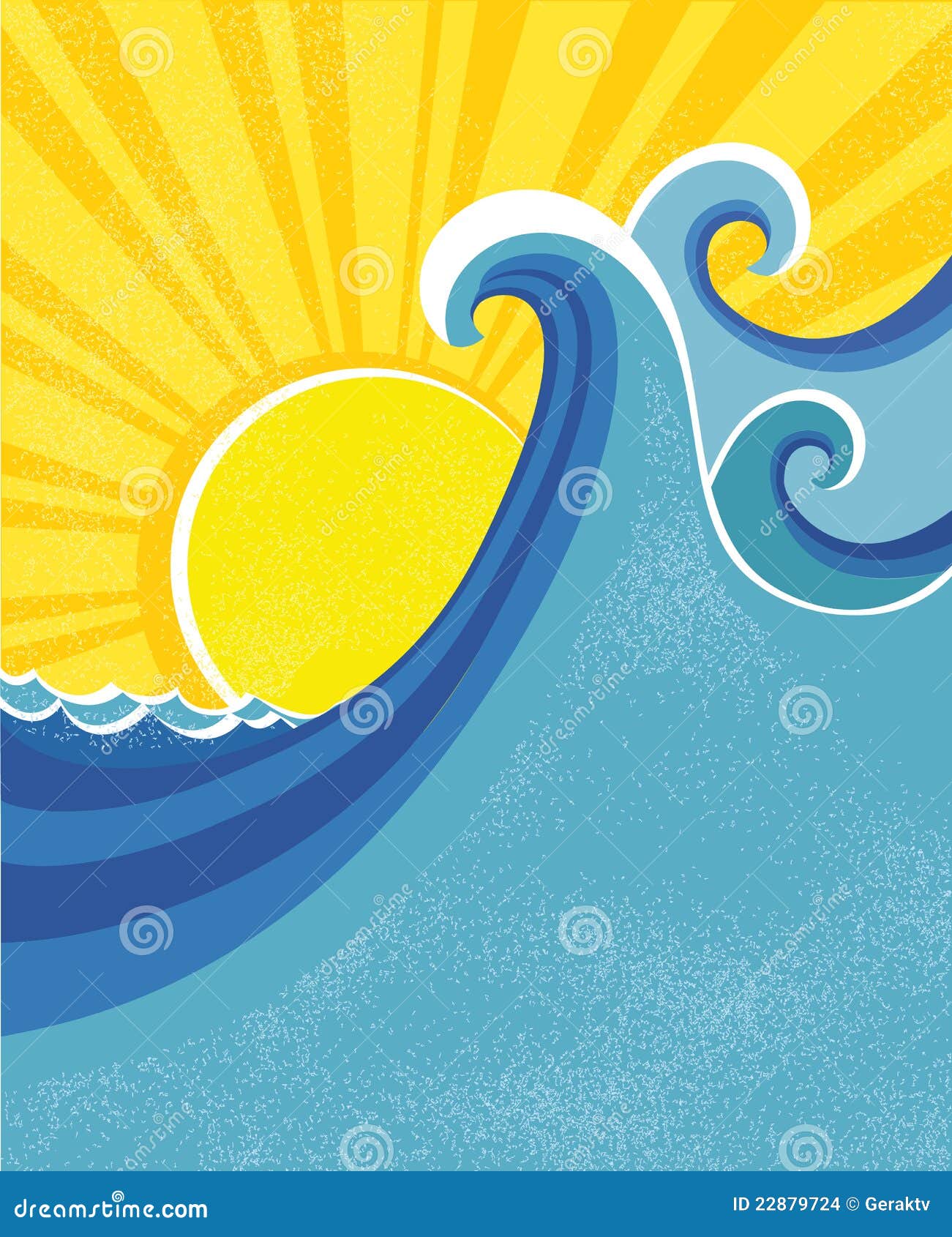 Big Waves Poster Illustration On Old Paper Texture | CartoonDealer.com ...