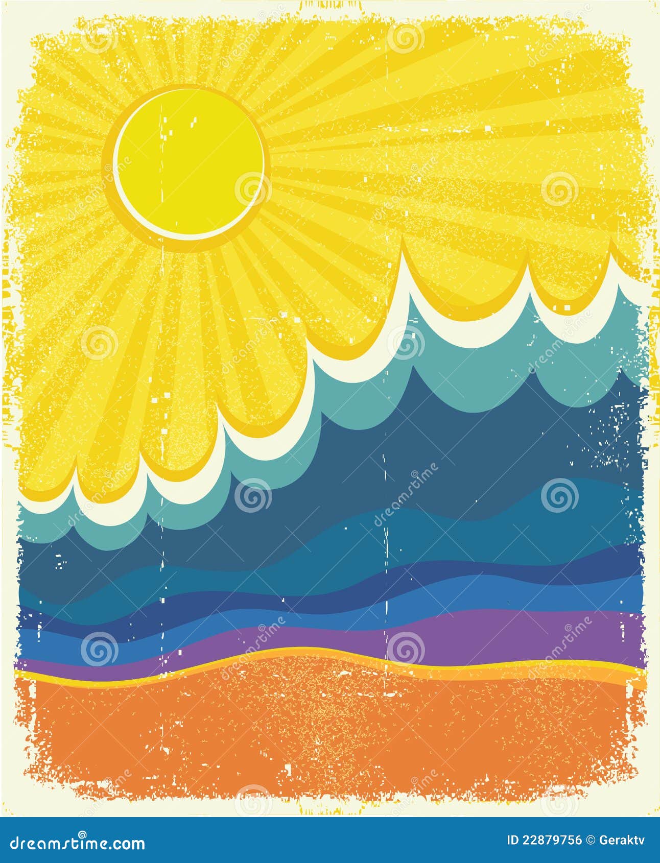 Big Waves Poster Illustration On Old Paper Texture | CartoonDealer.com ...