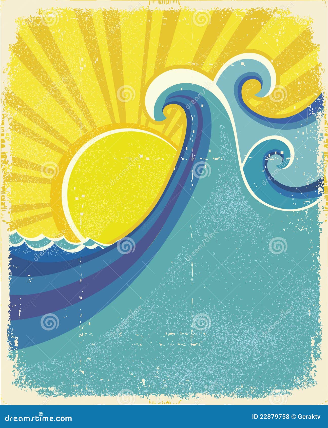 Big Waves Poster Illustration On Old Paper Texture | CartoonDealer.com ...