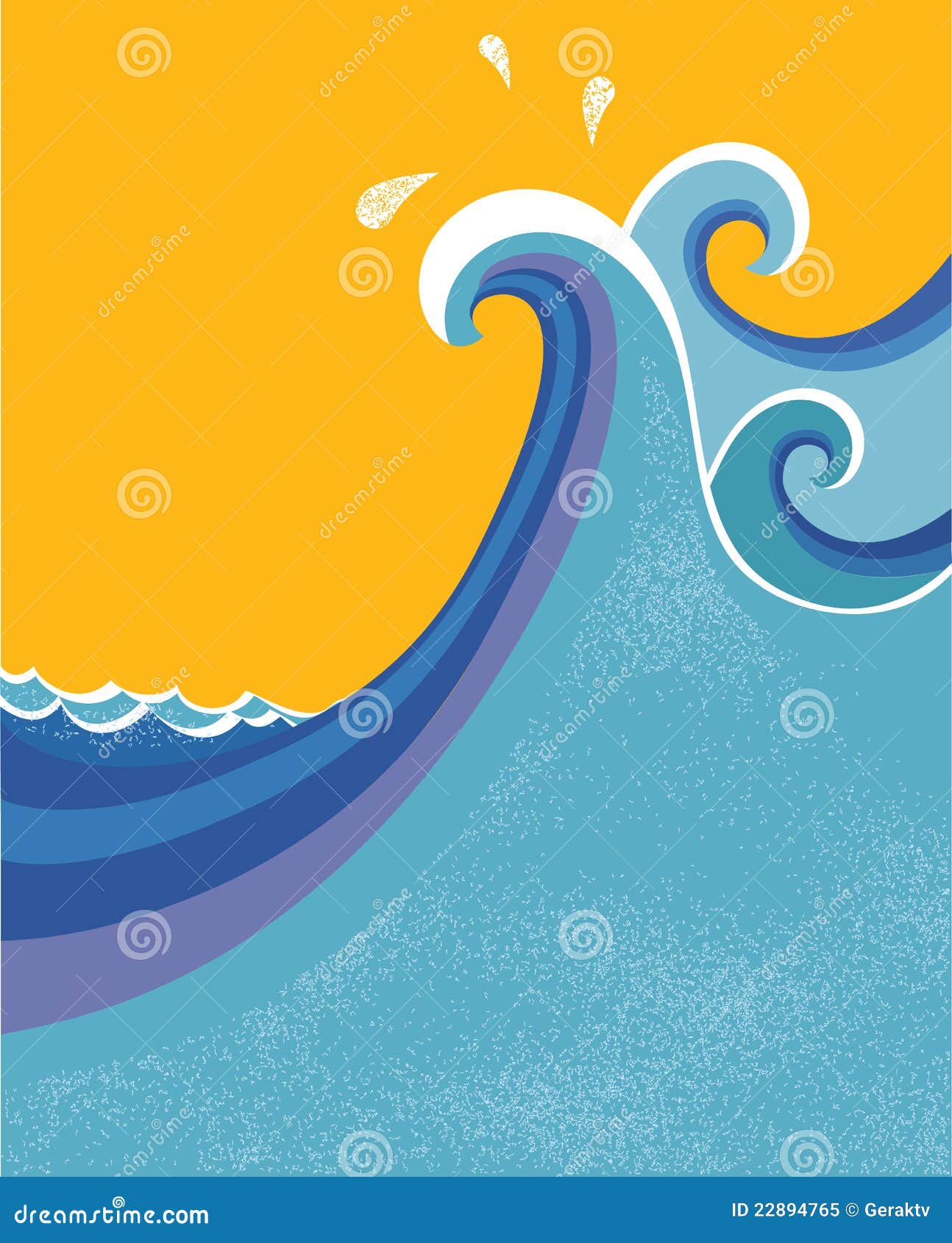 Big Waves Poster Illustration On Old Paper Texture | CartoonDealer.com ...