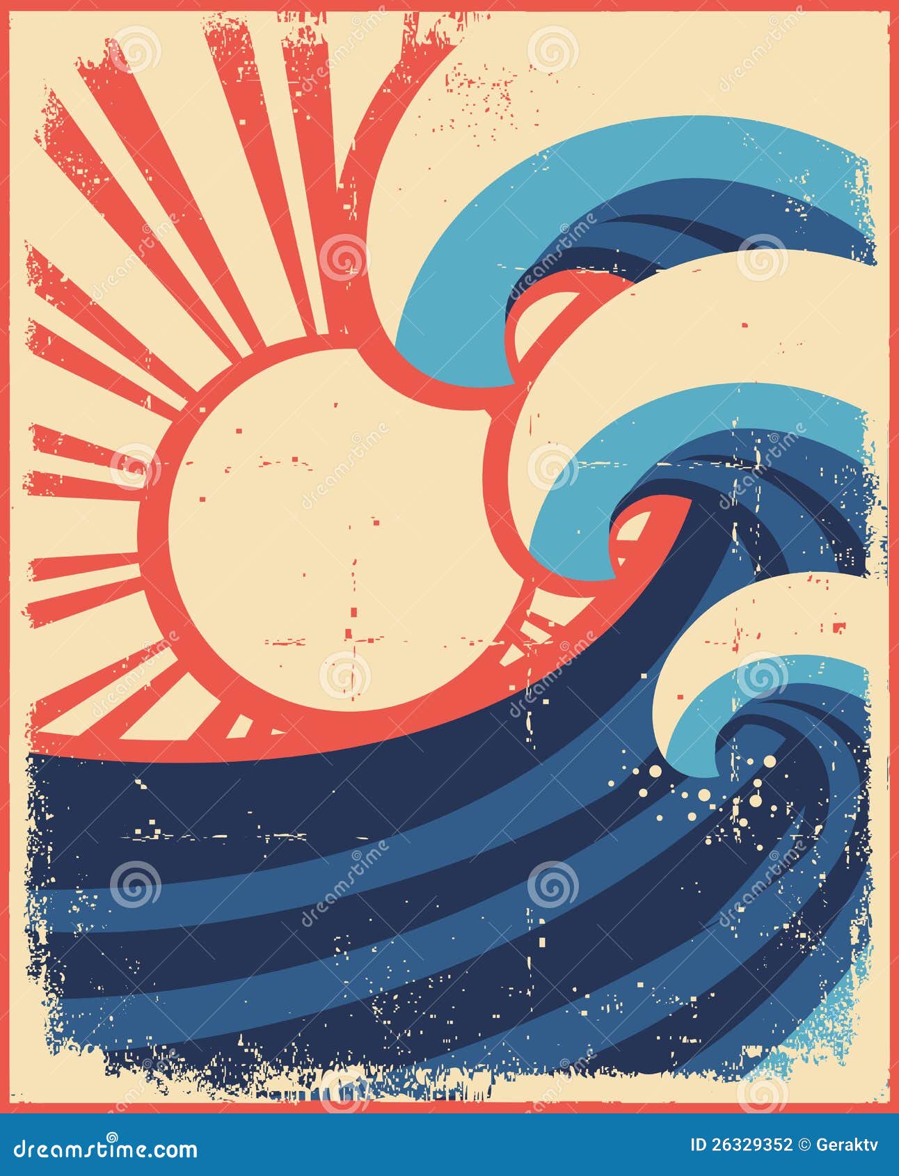 Big Waves Poster Illustration On Old Paper Texture | CartoonDealer.com ...