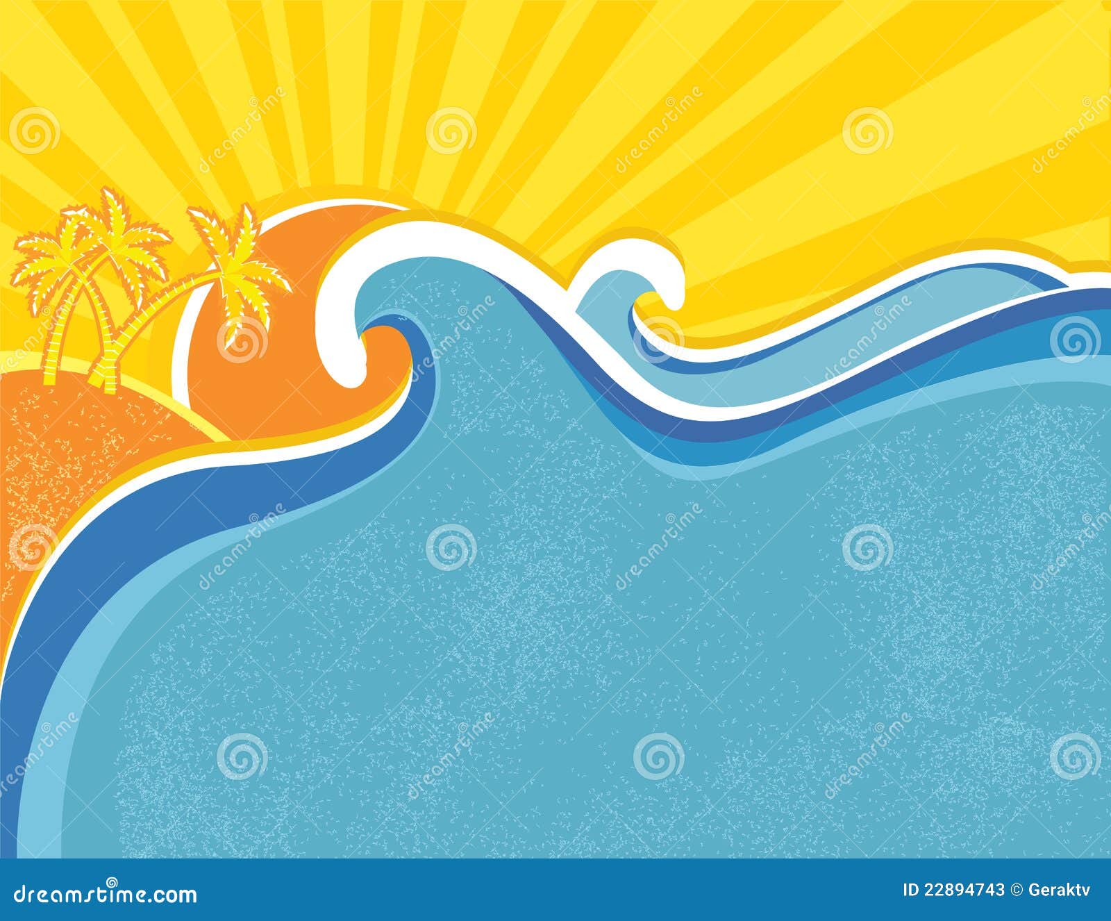 Sea Waves Poster with Palms. Stock Vector - Illustration of surfing ...