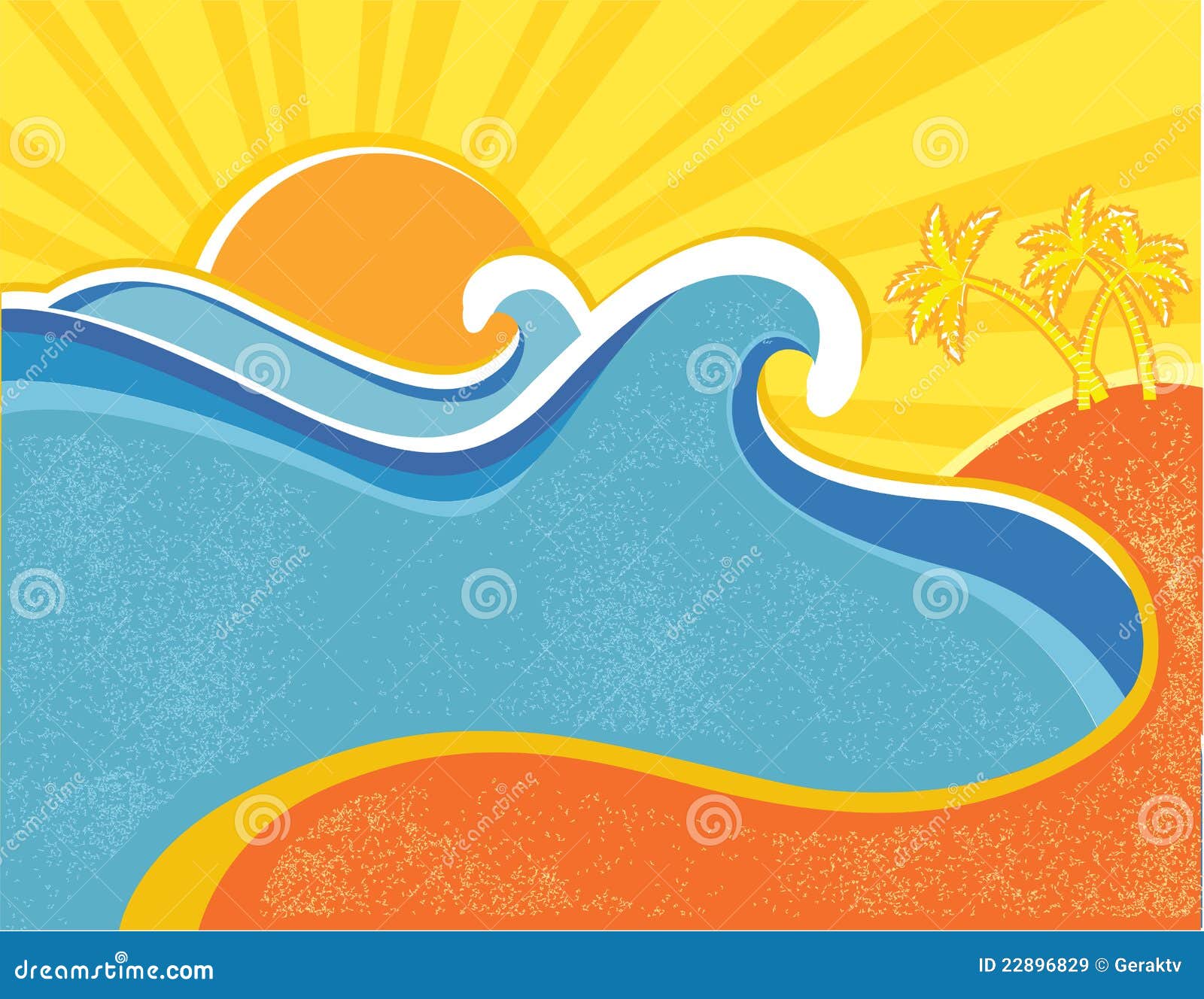 Sea Waves Poster With Palms. Cartoon Vector | CartoonDealer.com #22896829
