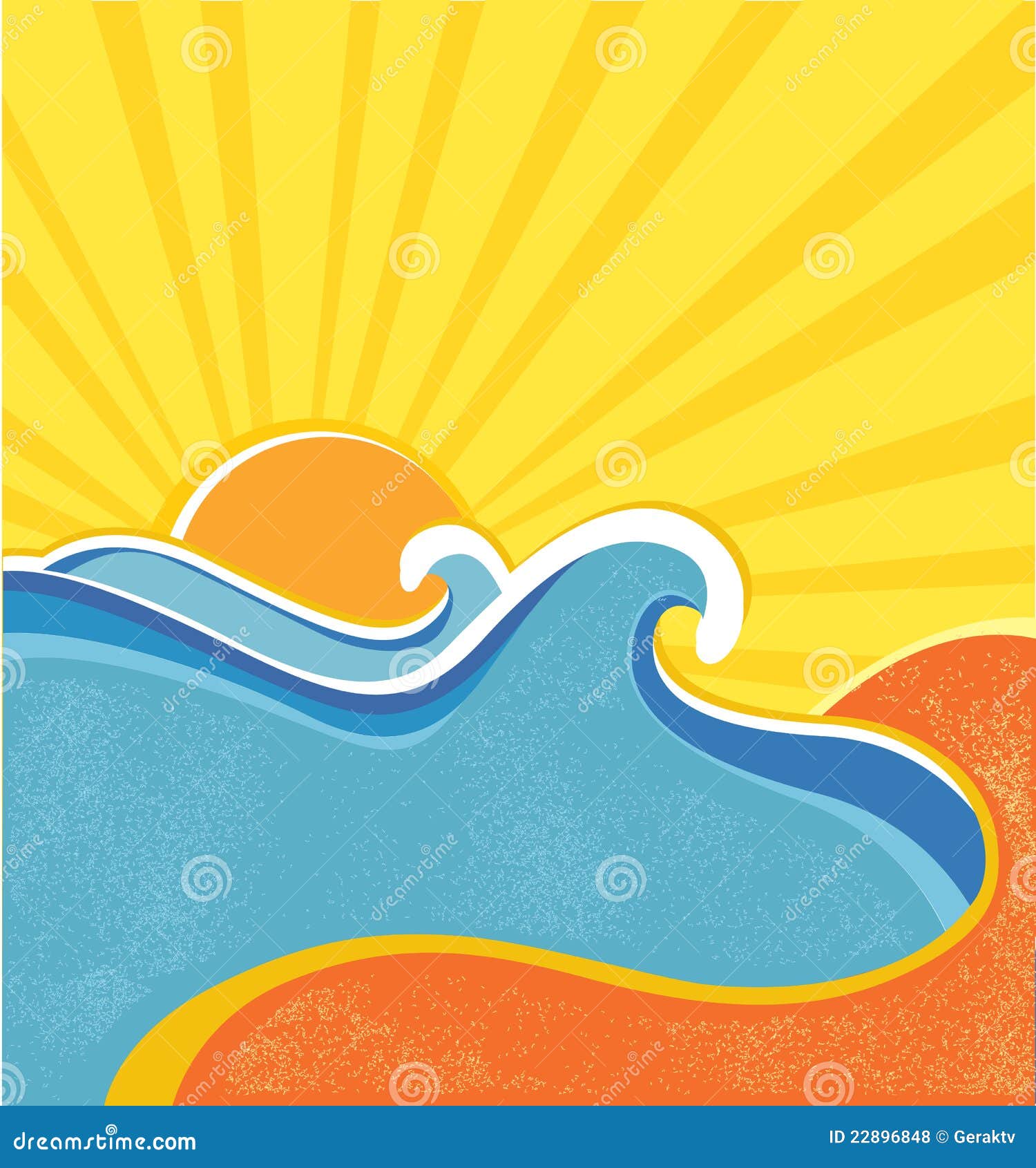 Big Waves Poster Illustration On Old Paper Texture | CartoonDealer.com ...