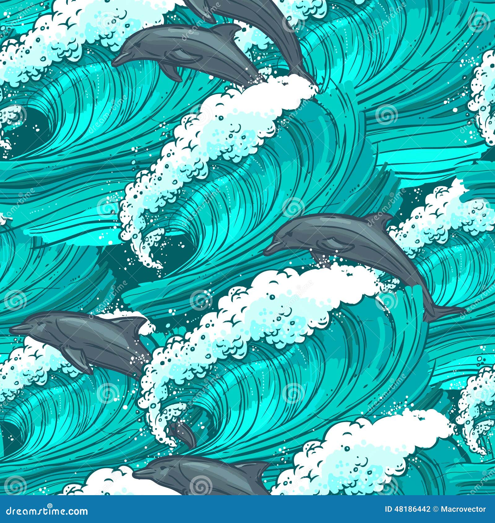 Sea waves seamless pattern stock vector. Illustration of river - 48186442