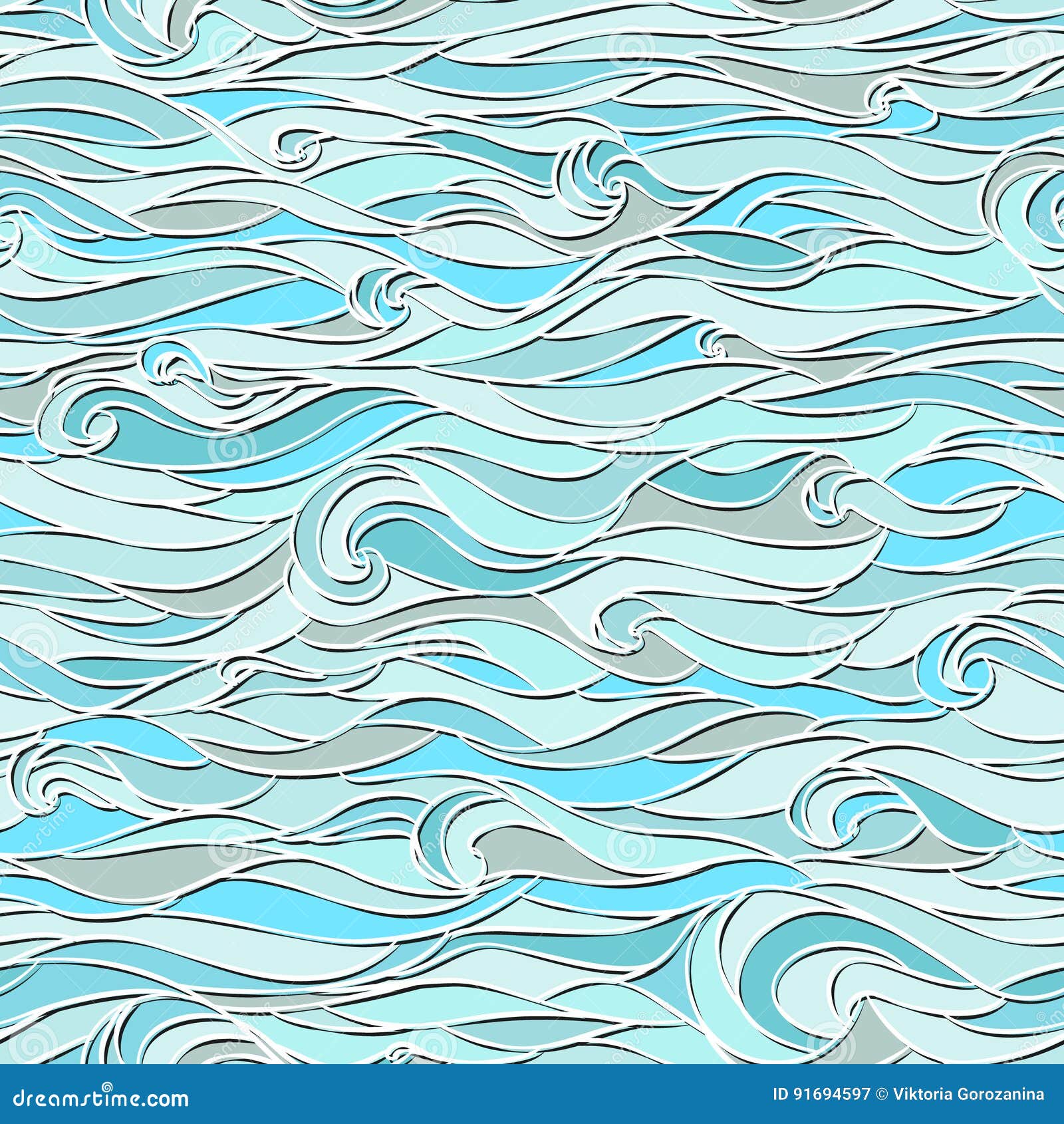 Sea Waves Seamless Pattern. Absract Beautiful Sea Background. Vector ...