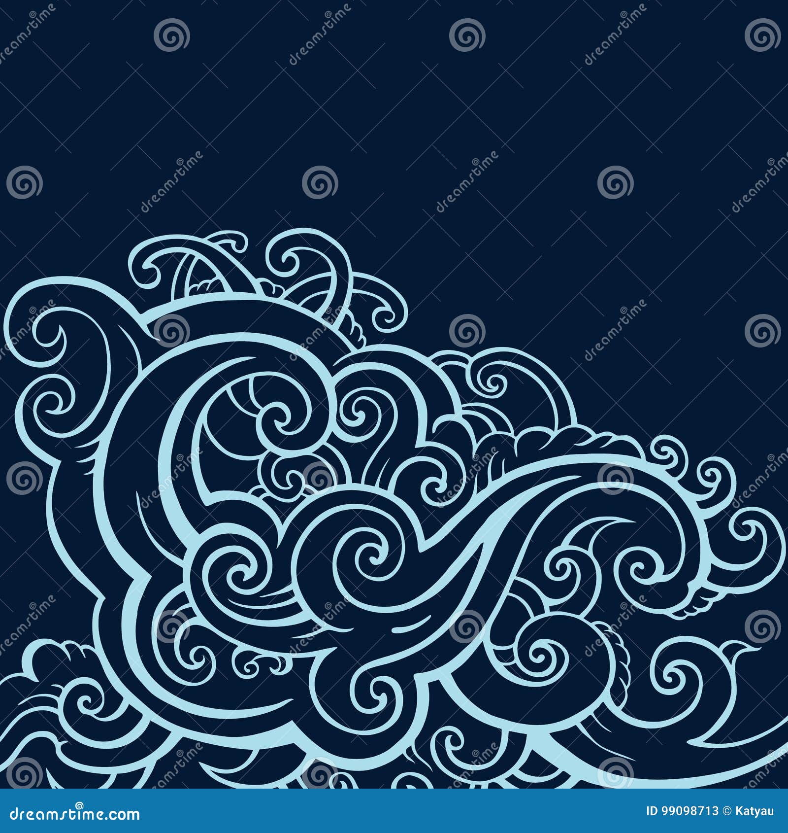 Sea waves set. stock illustration. Illustration of doodle - 99098713