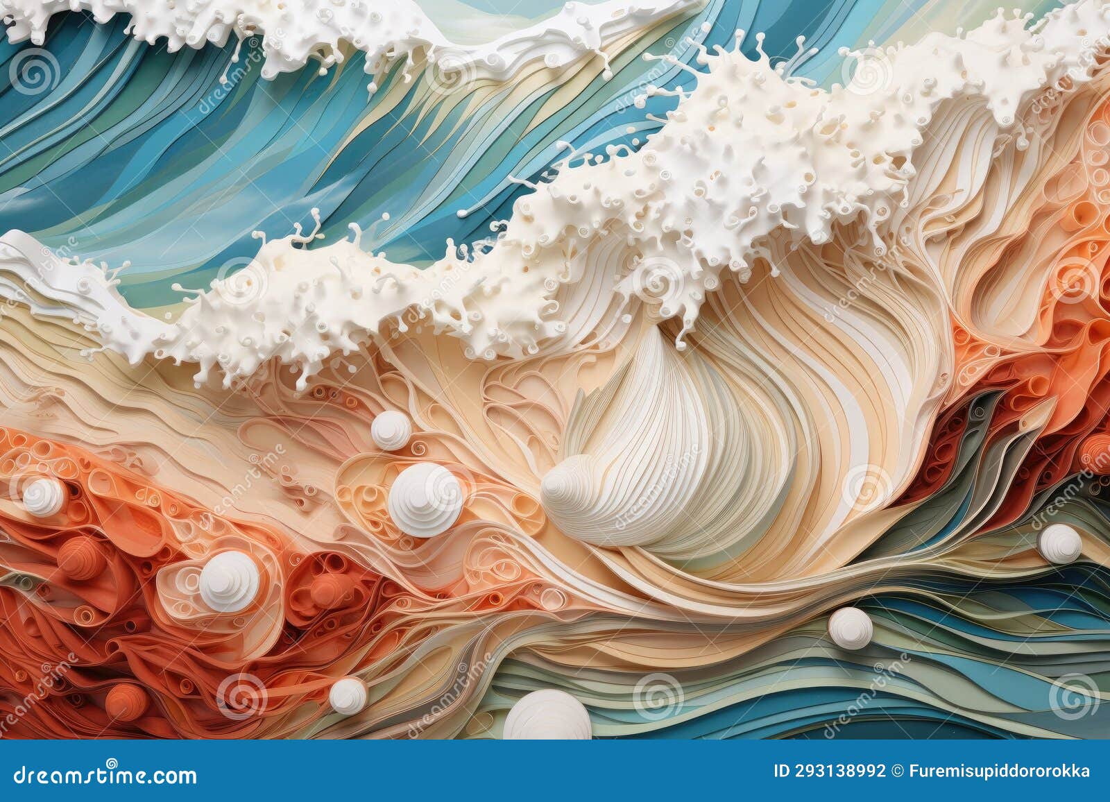 Sea Waves and Shells in an Abstract Interpretatio Stock Illustration ...