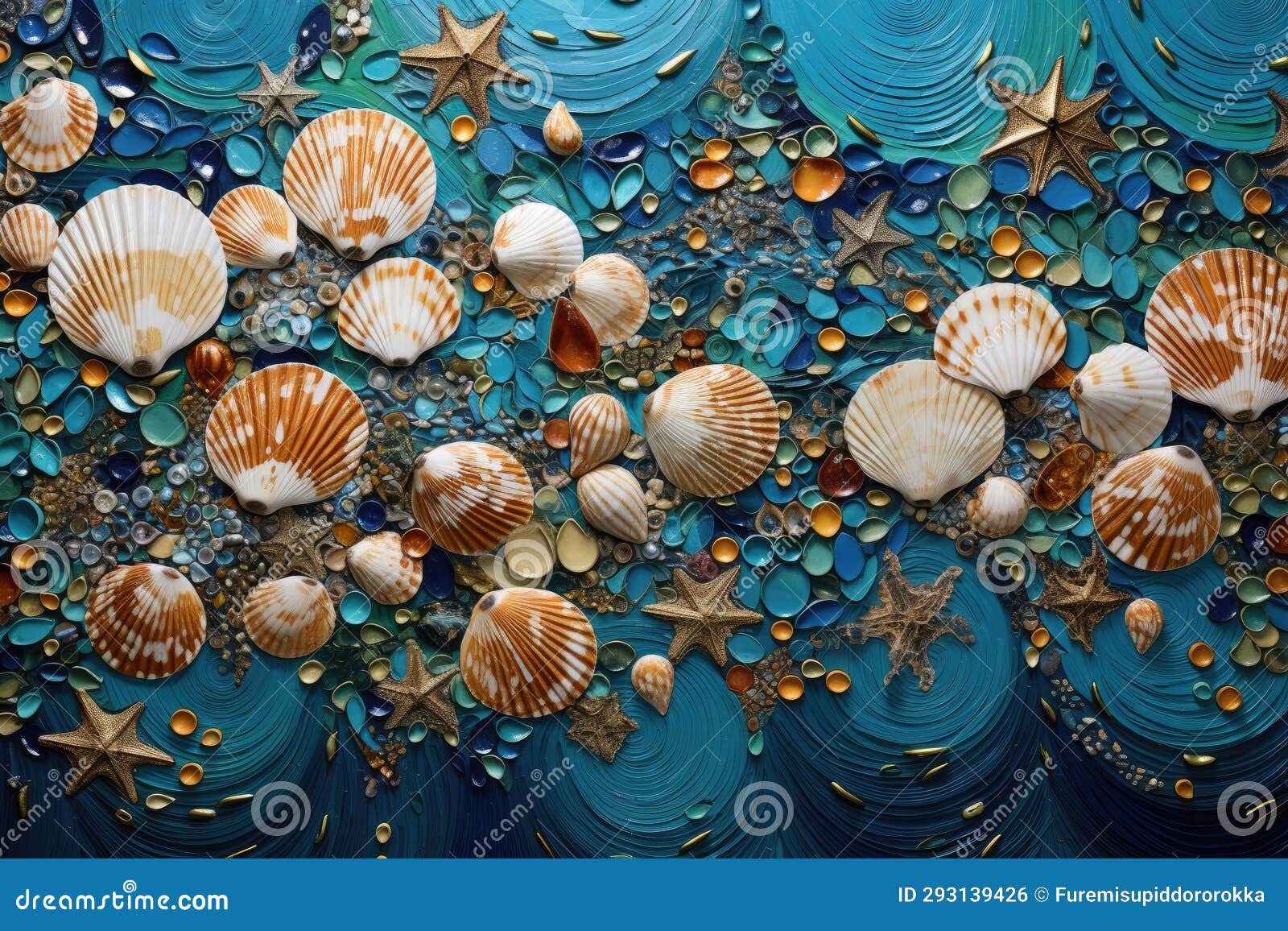 Sea Waves and Shells in an Abstract Interpretatio Stock Illustration ...